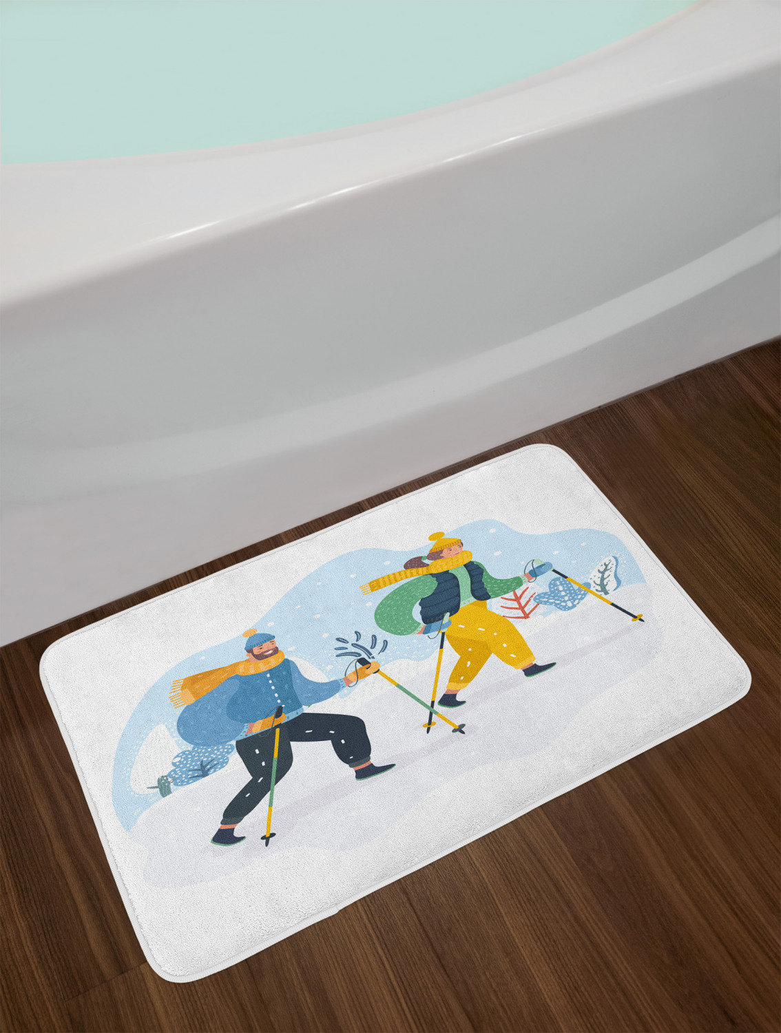 East Urban Home Scandinavian Inspired Happy Couple Walking on Snow with ...