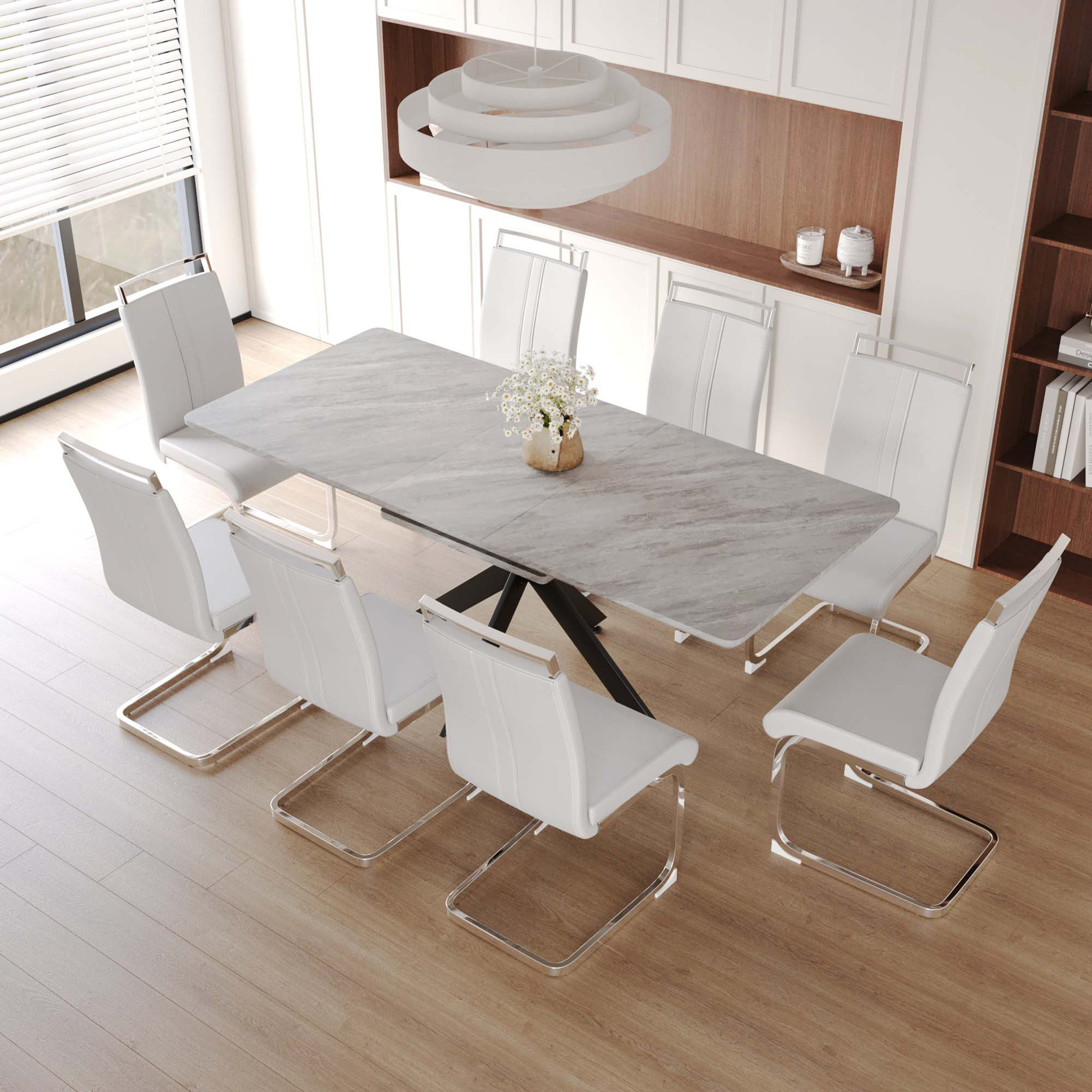 Everly Quinn Extendable Dining Table Set For 6-8 Person For Dining Room ...