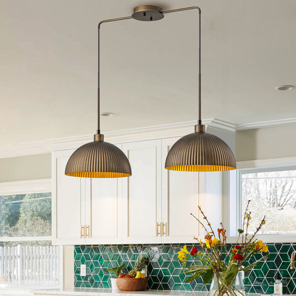 Latitude Run® Lozano 2 - Light Kitchen Island Ribbed Metal Pendant ...