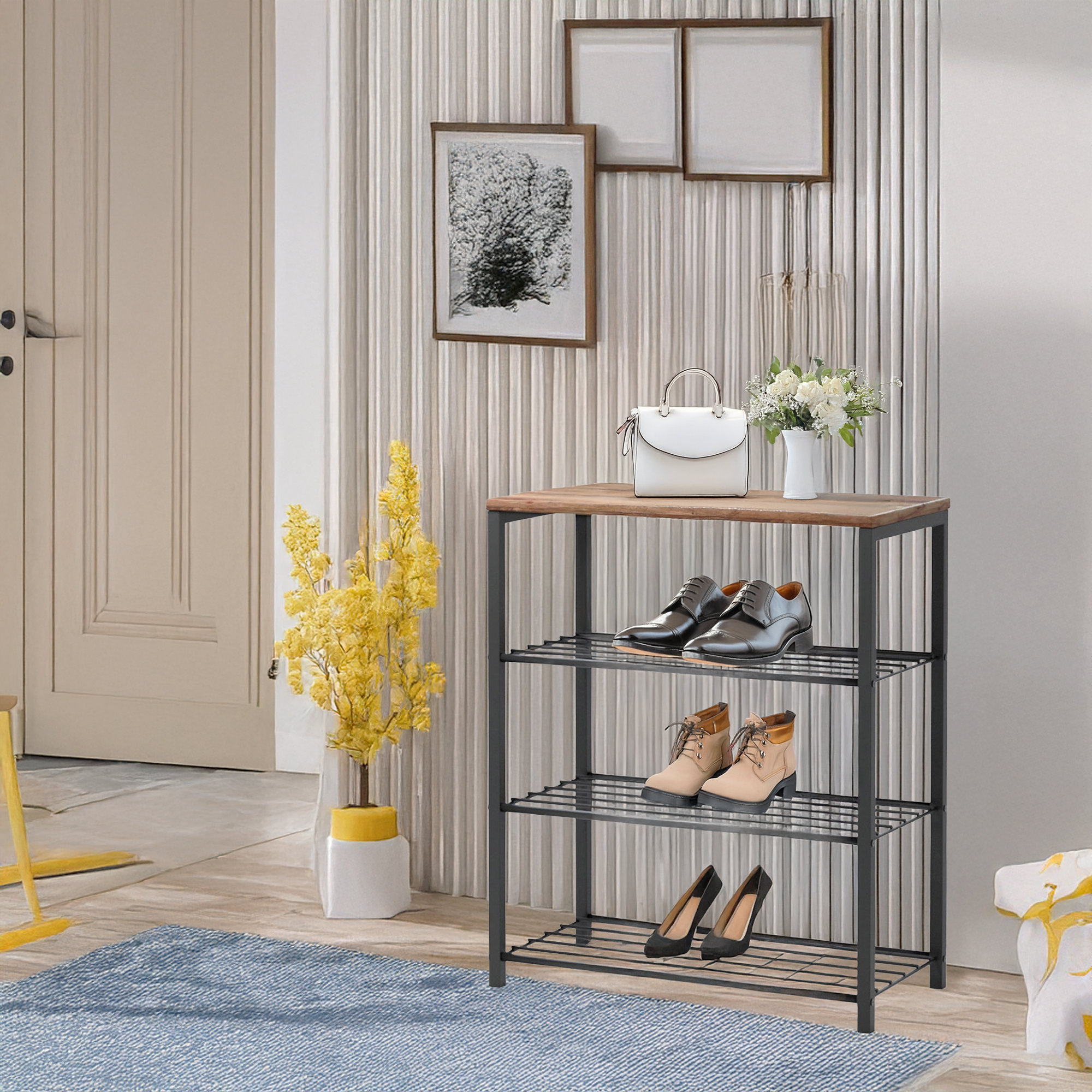 17 Stories Metal Frame 4 Tiers Shoe Cabinet | Wayfair