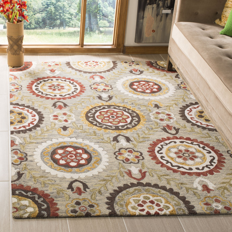 Bungalow Rose Tomo Hand Hooked Wool Floral Rug & Reviews | Wayfair