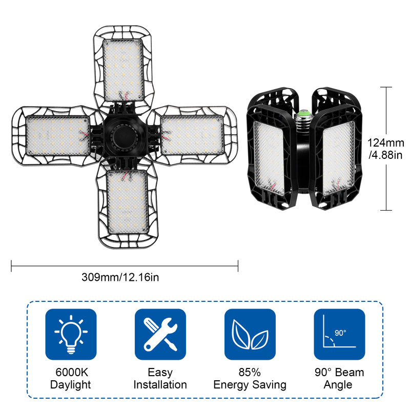 LOHASLED 80W LED Deformable Garage Multi-Directional LED Ceiling Light ...