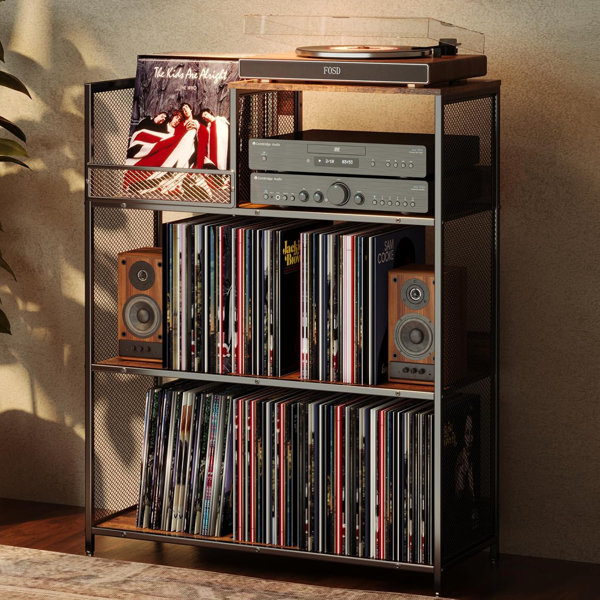 17 Stories 4 Tier Large Record Player Stand Holds Up To 380-450 Albums ...