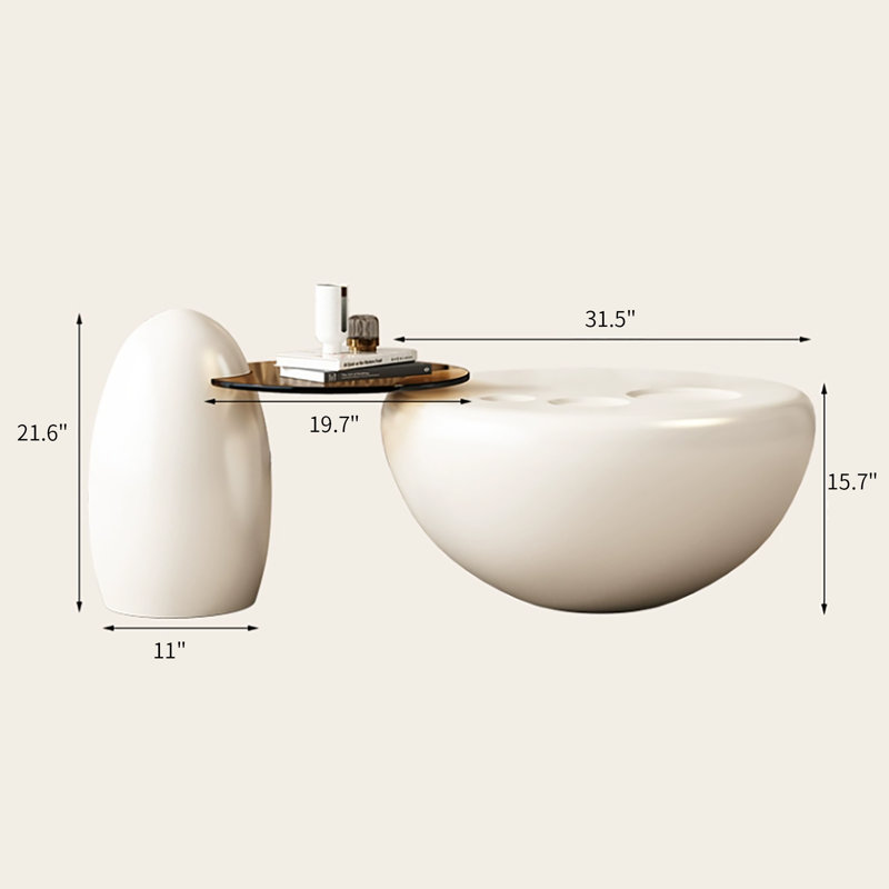 Orren Ellis Dantas Round Cute Cream Coffee Table for Living Romm ...