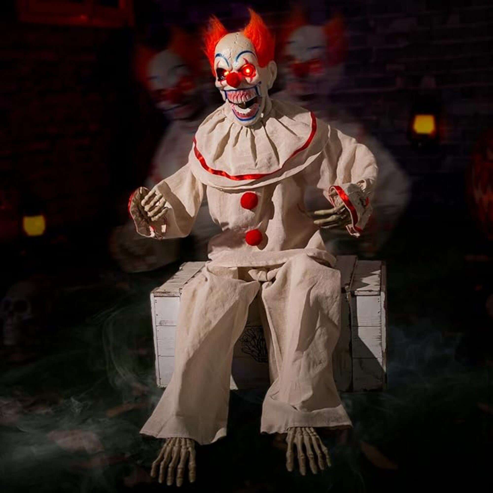 The Holiday Aisle® Halloween Animatronic Sitting Clown, Halloween ...
