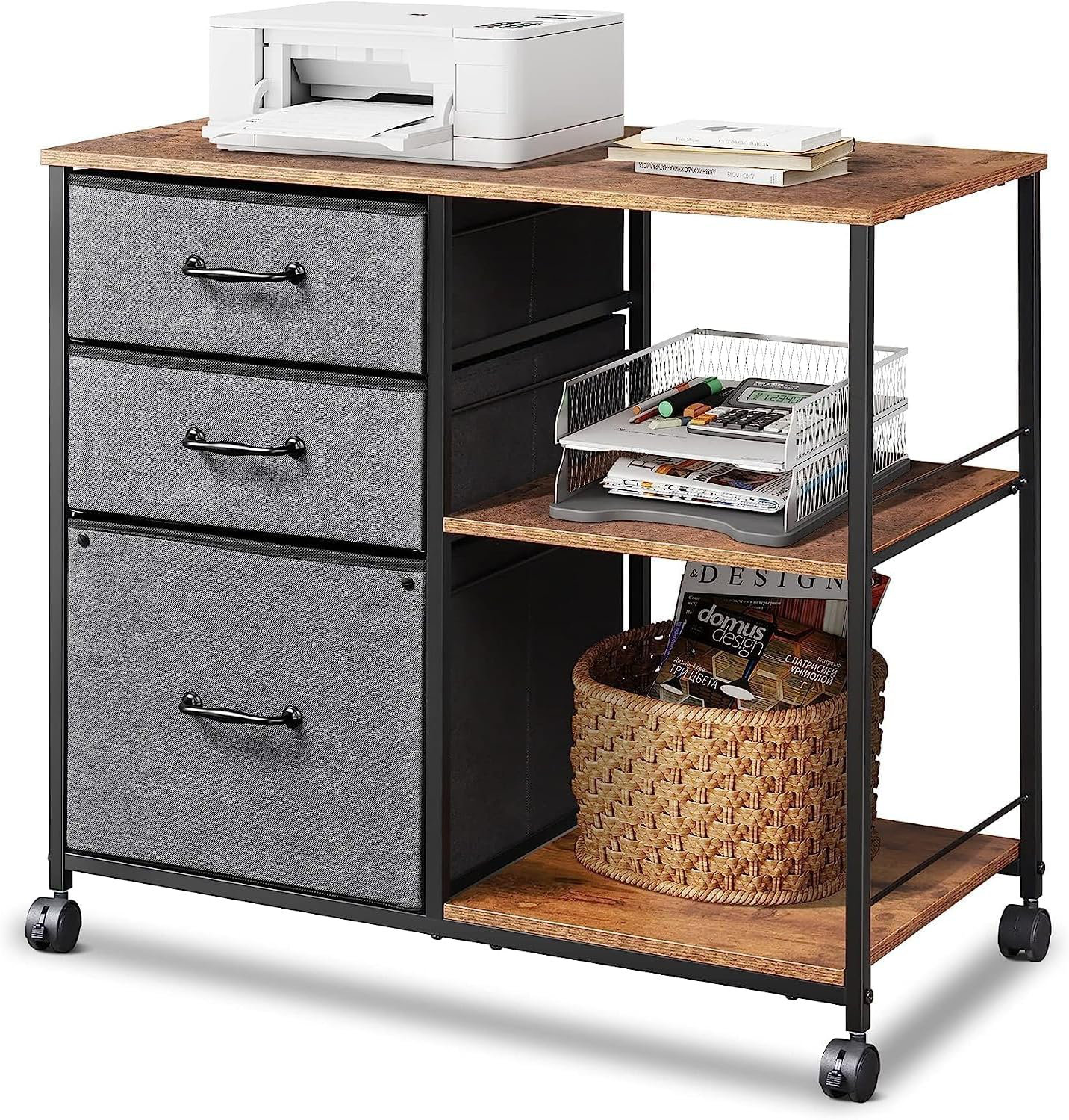 17 Stories 3 Drawer Mobile File Cabinet, Rolling Printer Stand With ...