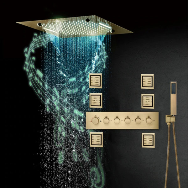 FontanaShowers Mantua Brushed Gold Recessed Thermostatic LED Shower ...