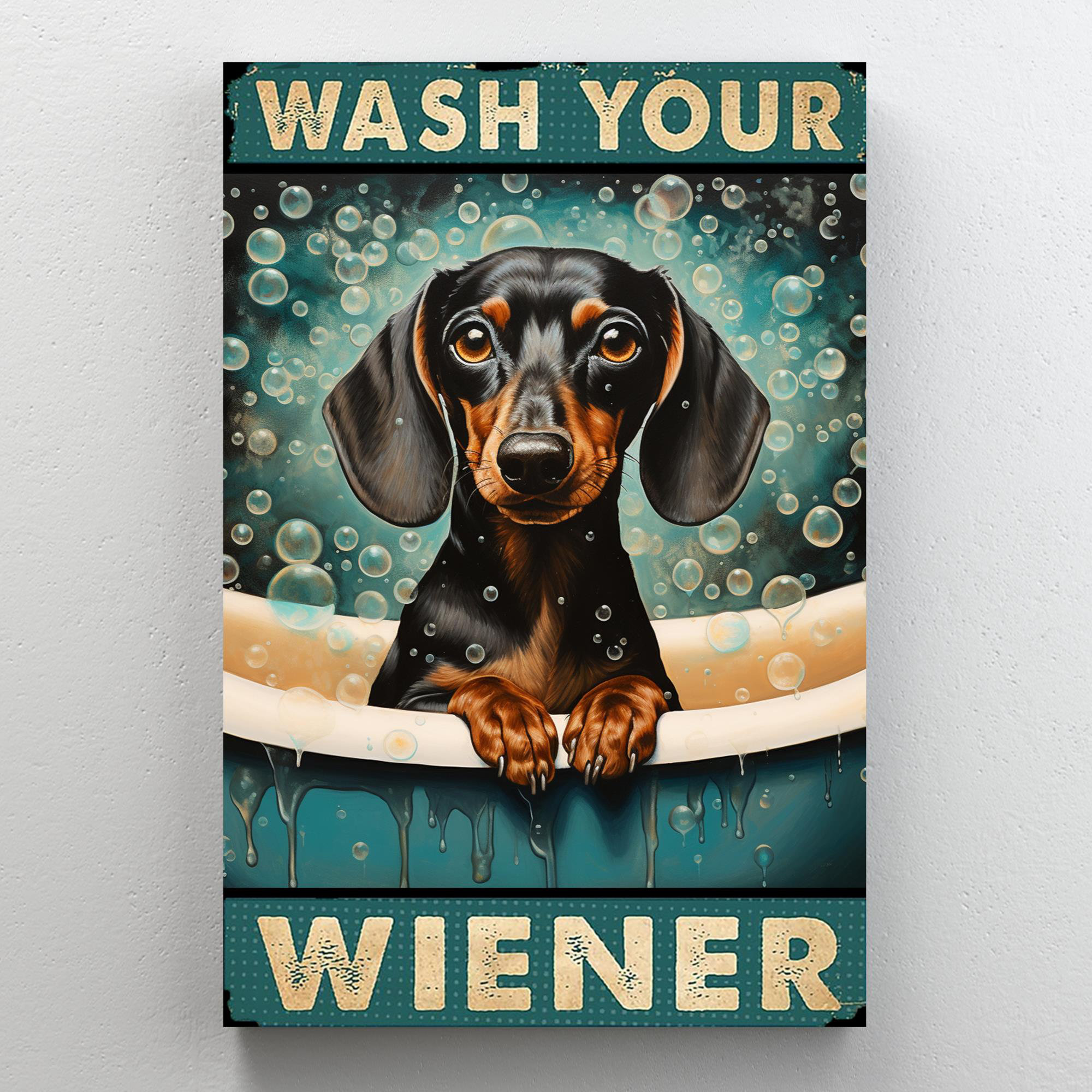 Trinx Huko Dachshund Wash Your Wiener On Canvas Graphic Art | Wayfair