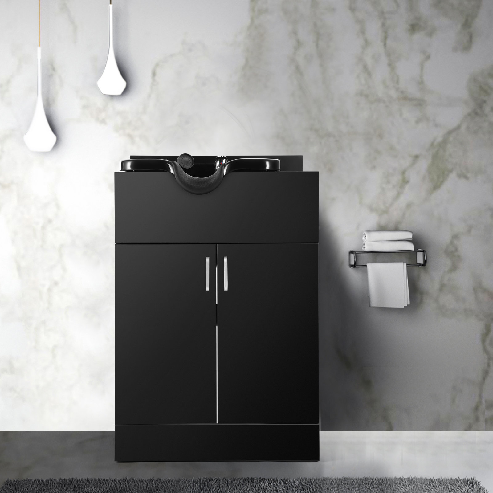 Artist Hand Black Shampoo Sink Station With Shampoo Bowl And Cabinet ...