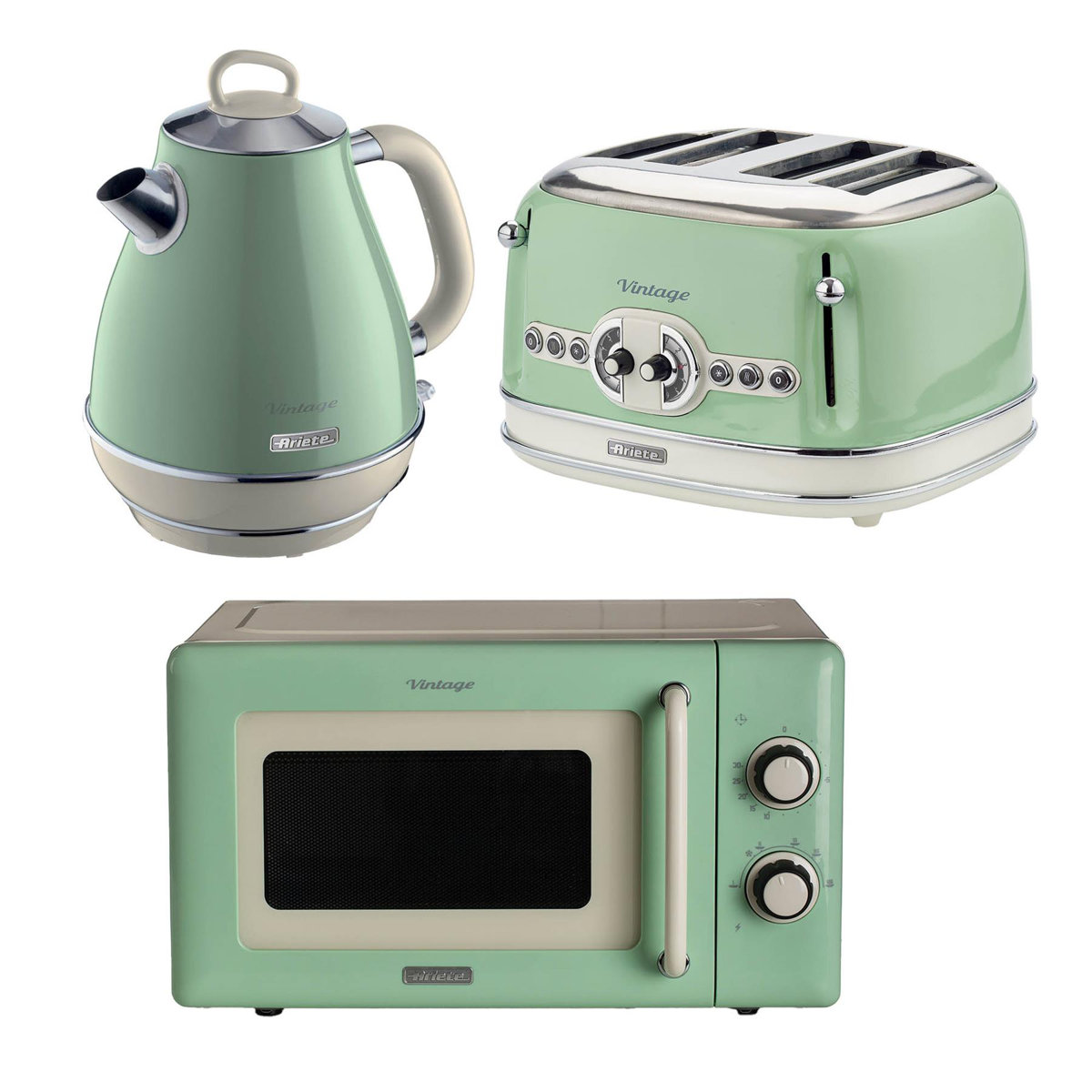 Ariete Vintage 1.7L Jug Kettle, 4 Slice Toaster & Microwave Green ...