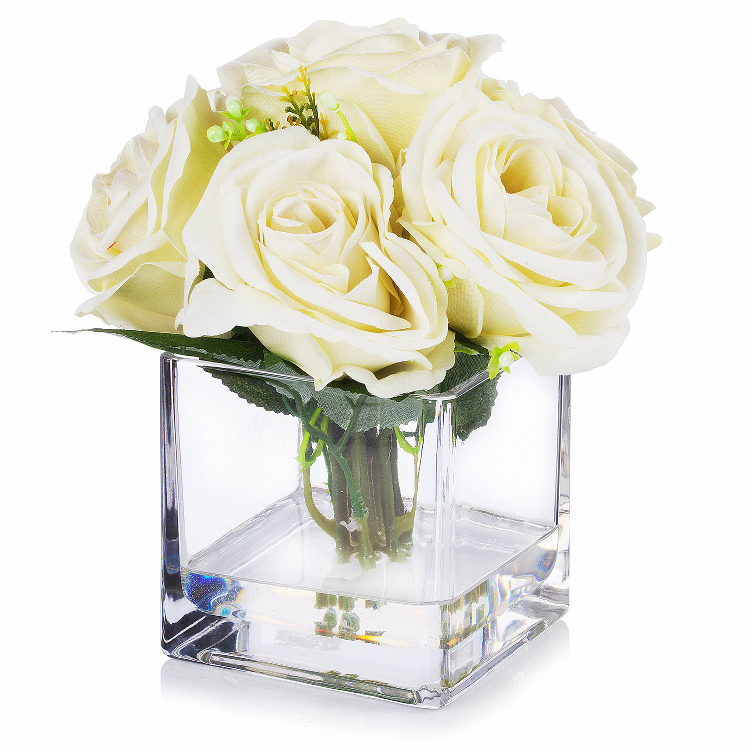 Primrue Artificial Roses In Cube Glass Vase | Wayfair