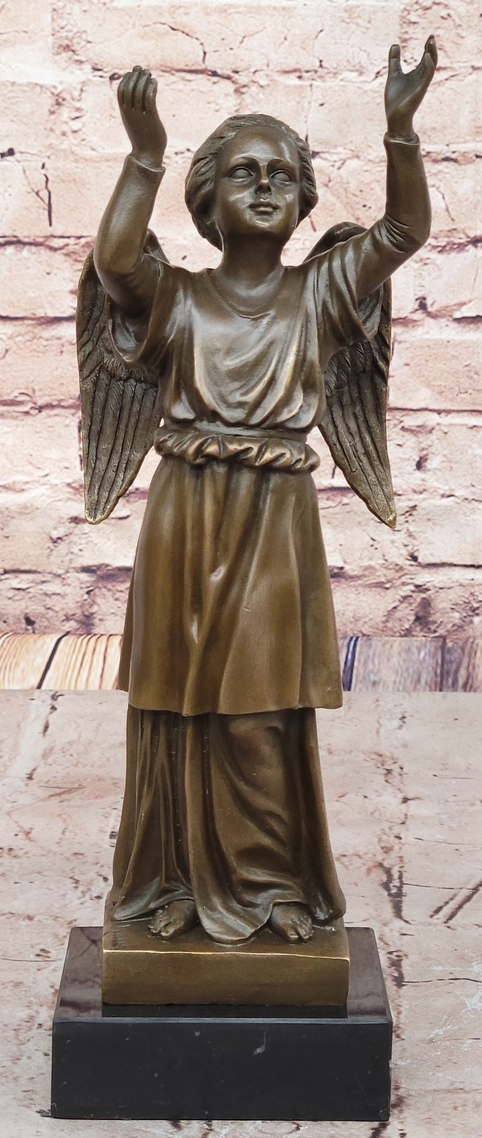 Trinx Bronze Child Angel Statue with Upraised Arms – Spiritual Décor on ...