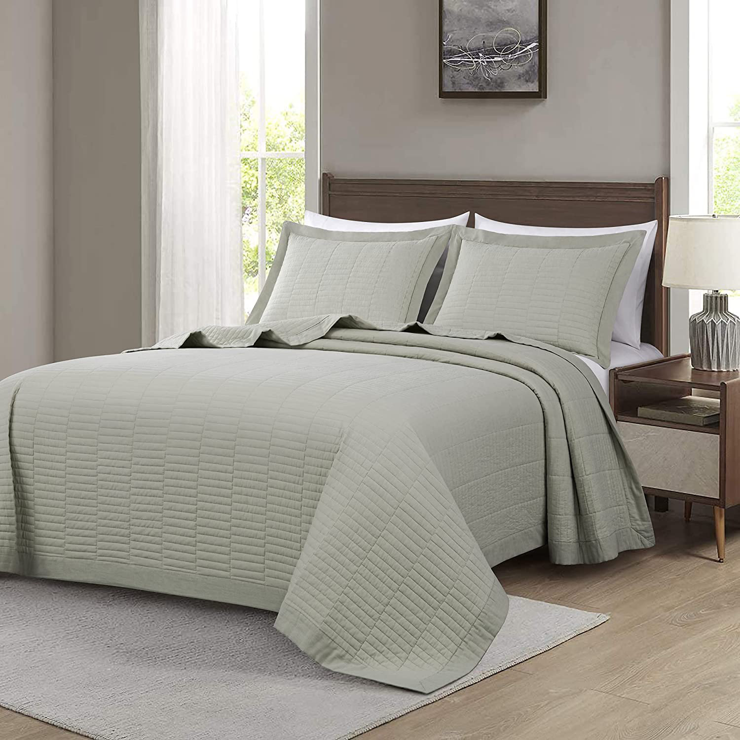 Chezmoi Collection Solid Color Cotton Quilt Flange Border 3 Piece Quilt ...