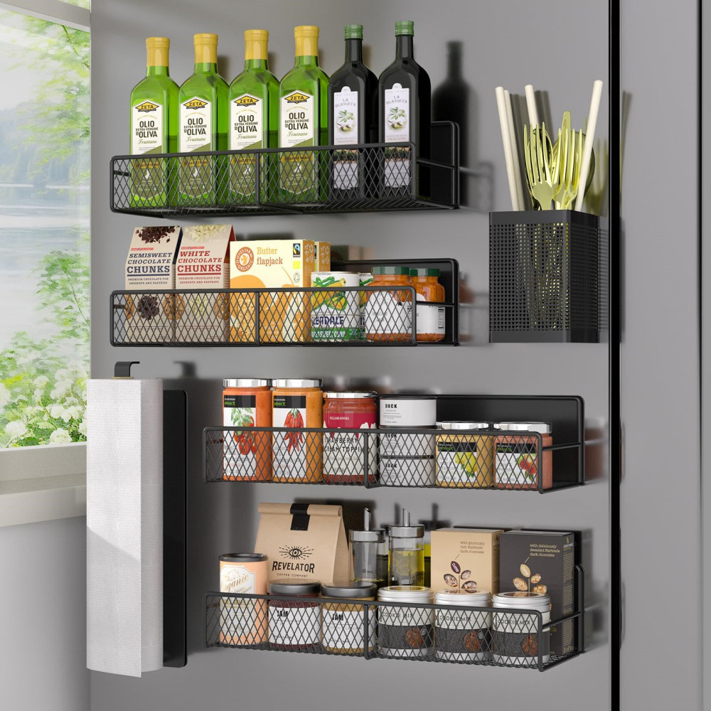 Mint Pantry® 6 Pack 100% Metal Strong Magnet Shelf Black | Wayfair