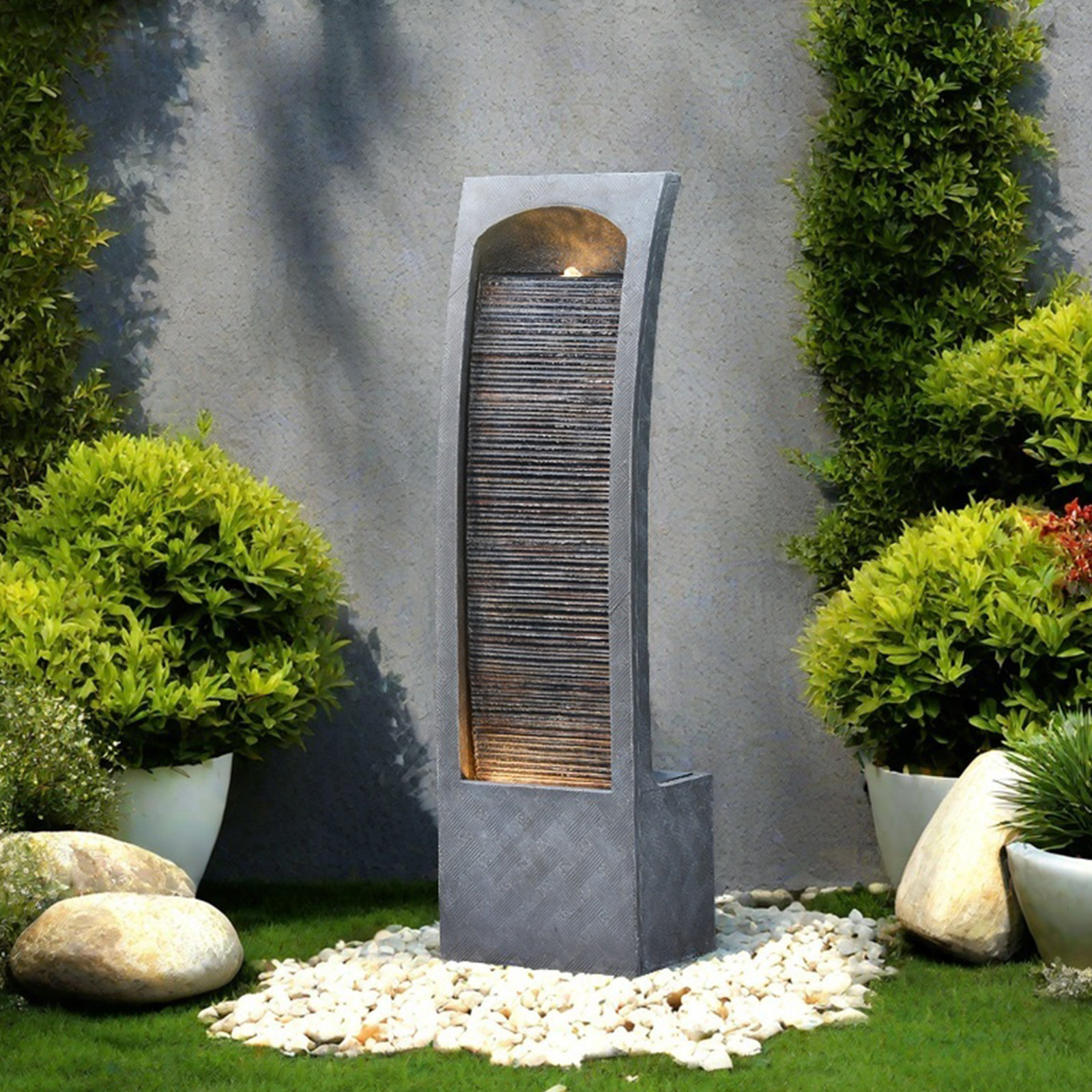 Wrought Studio™ Water Fountain Modern Curved Faux Slate Waterfall ...