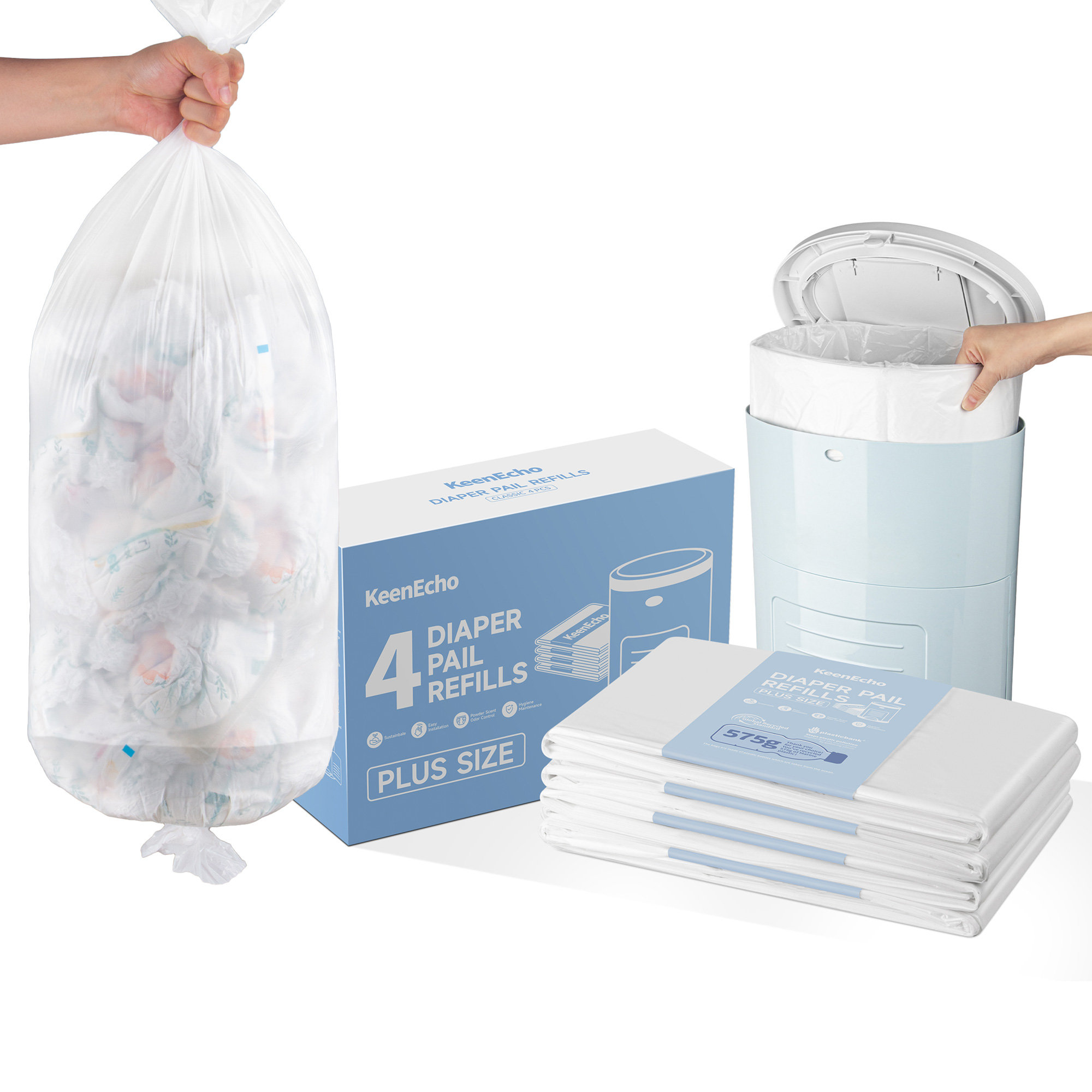 Keenecho Diaper Pail Refill Bags (4 Pack) For Most Plus Diaper Pails ...