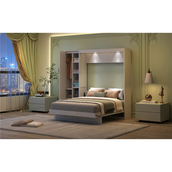 Hokku Designs Elegant Full Size Murphy Wall Bed With Integrated Shelves ...
