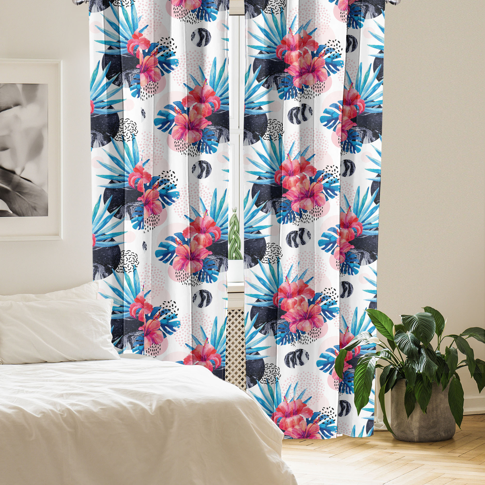 East Urban Home Modern Floral Curtains Dreamy Hibiscus Print Pair of ...