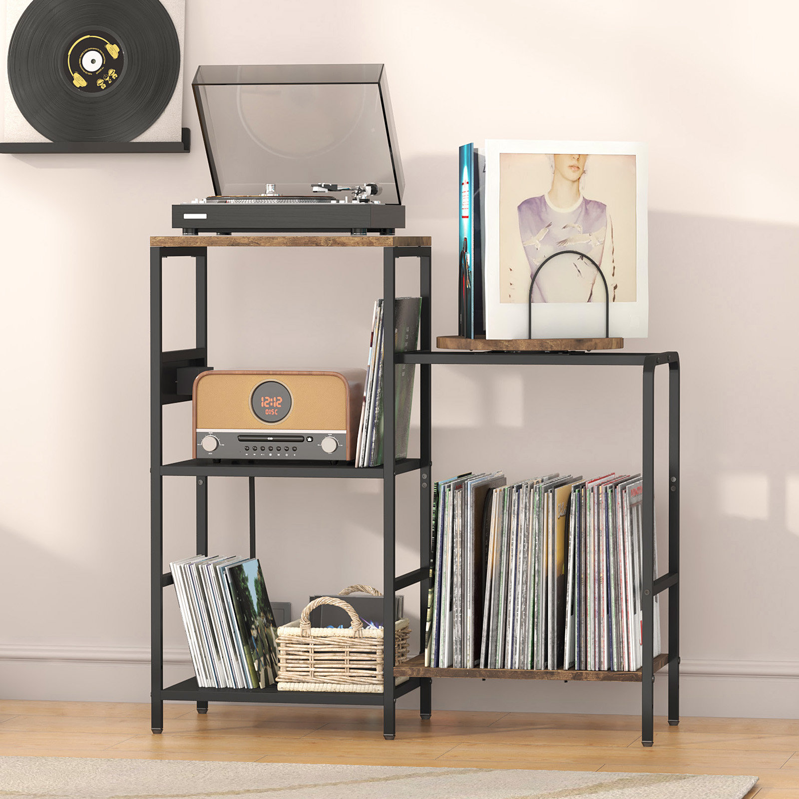 17 Stories Record Player Stand, Turntable Stand Holds Up To 350 Albums ...