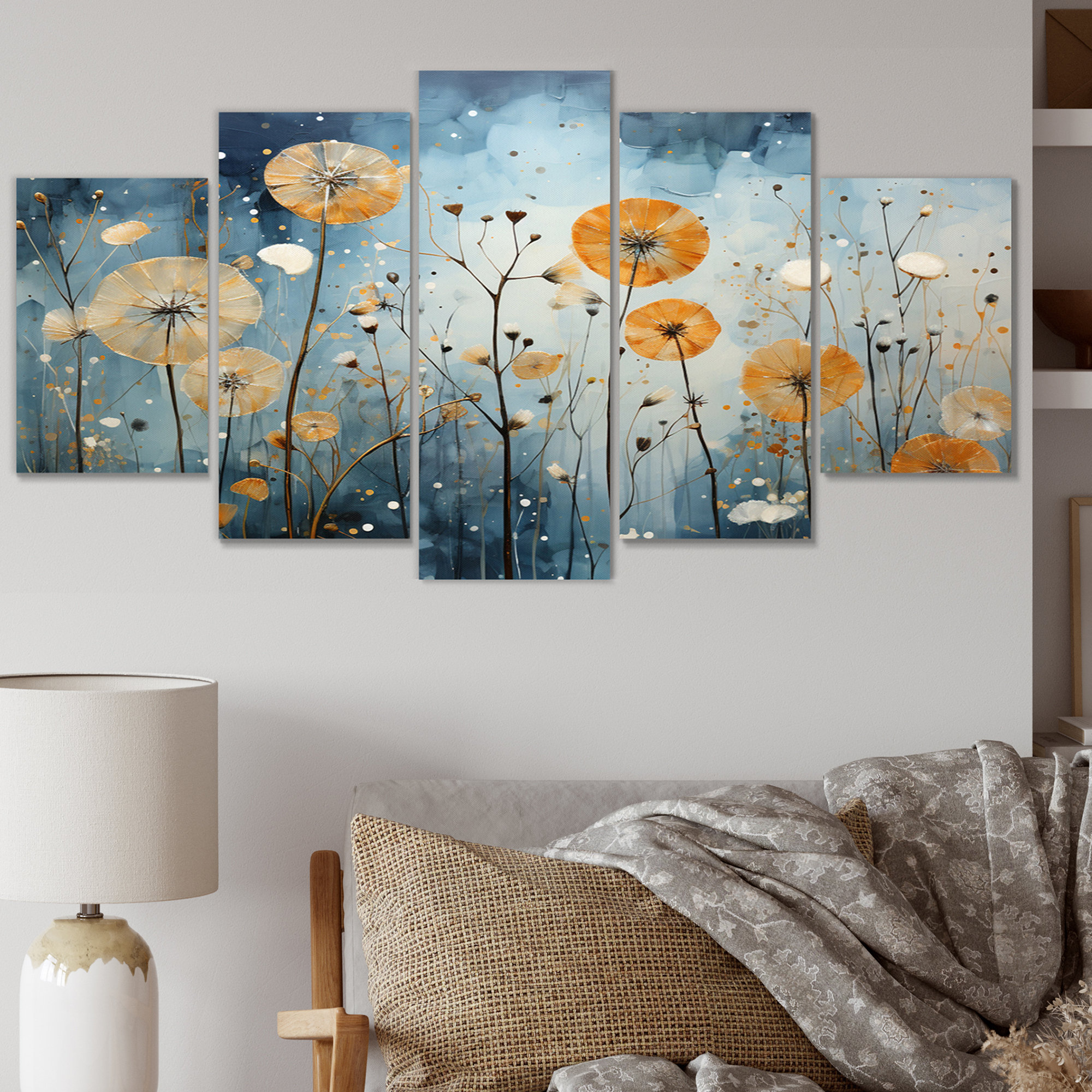 Design Art Blue Dandelion Floral Symphony VI - Floral Metal Wall Decor ...