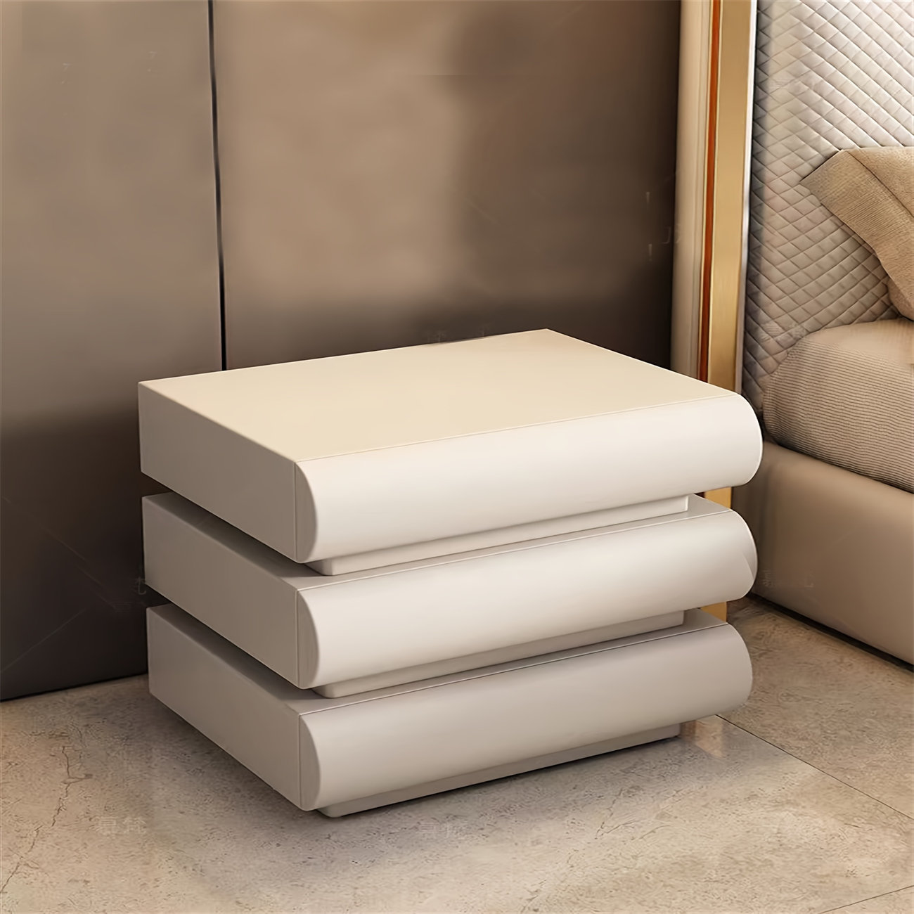 Ivy Bronx Zytaevius French three-draw cream solid wood bedside table ...