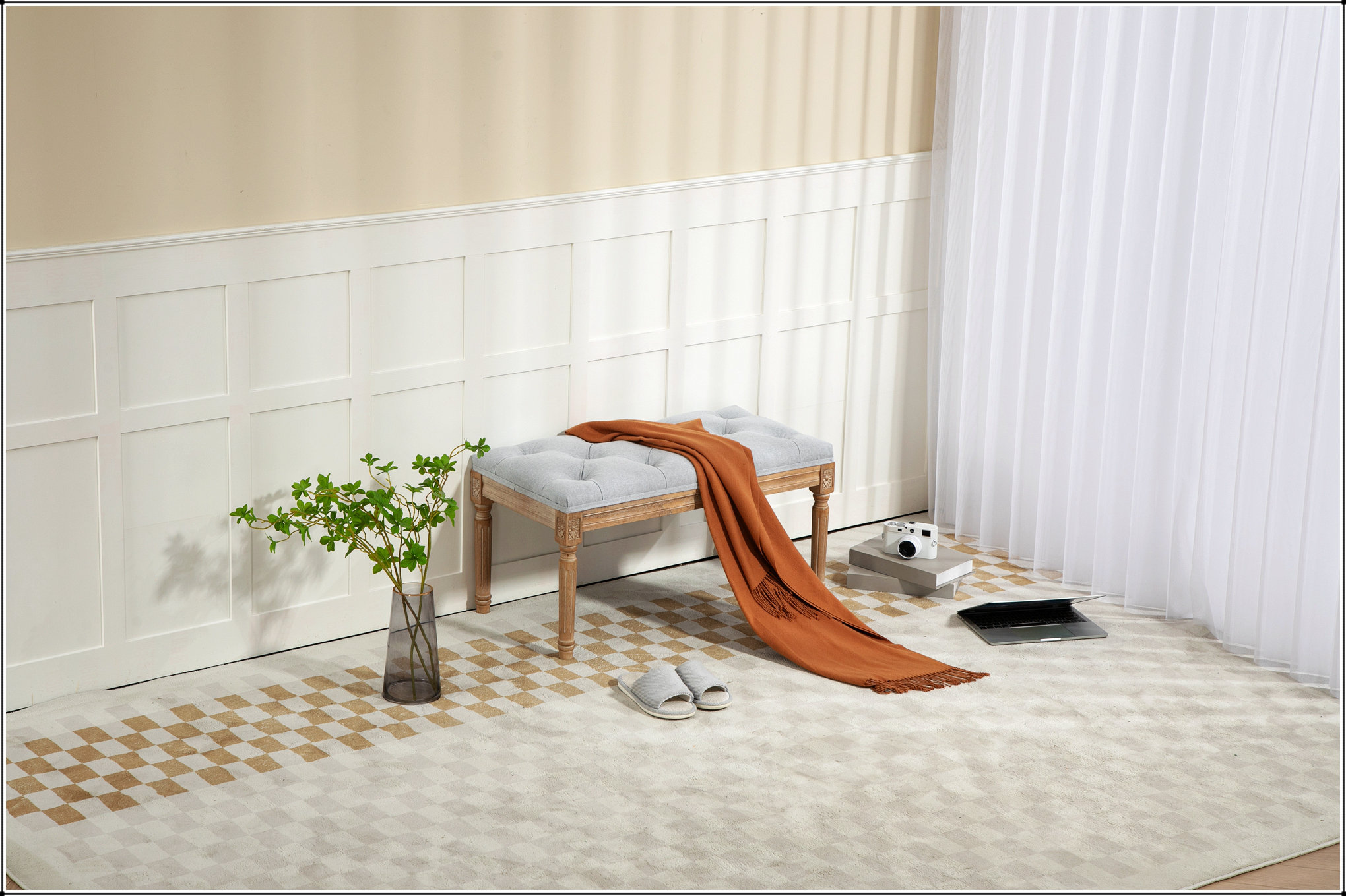 Red Barrel Studio® 32"inch French Vintage Bedroom Bench Upholstered ...