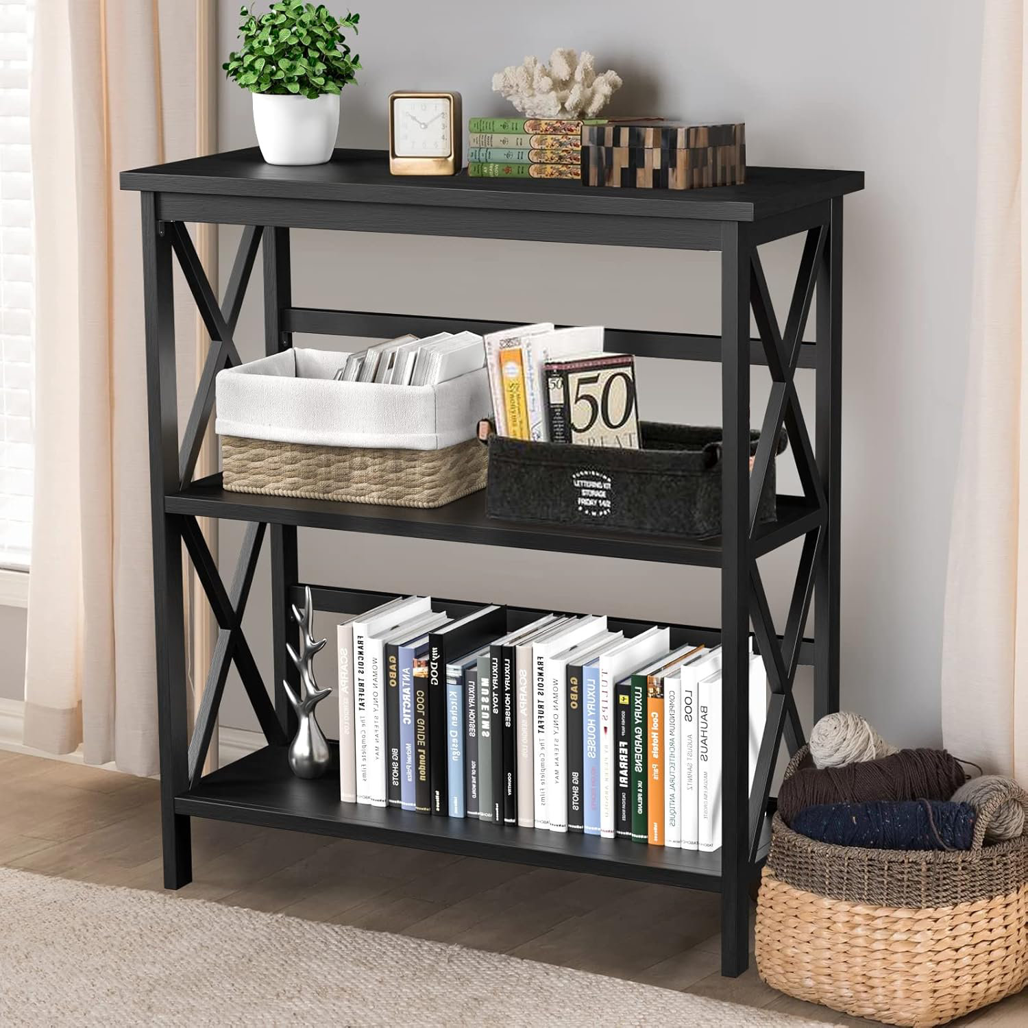 Gracie Oaks 3-Tier Bookcase and Bookshelf, Wooden Open Shelf Bookcase ...