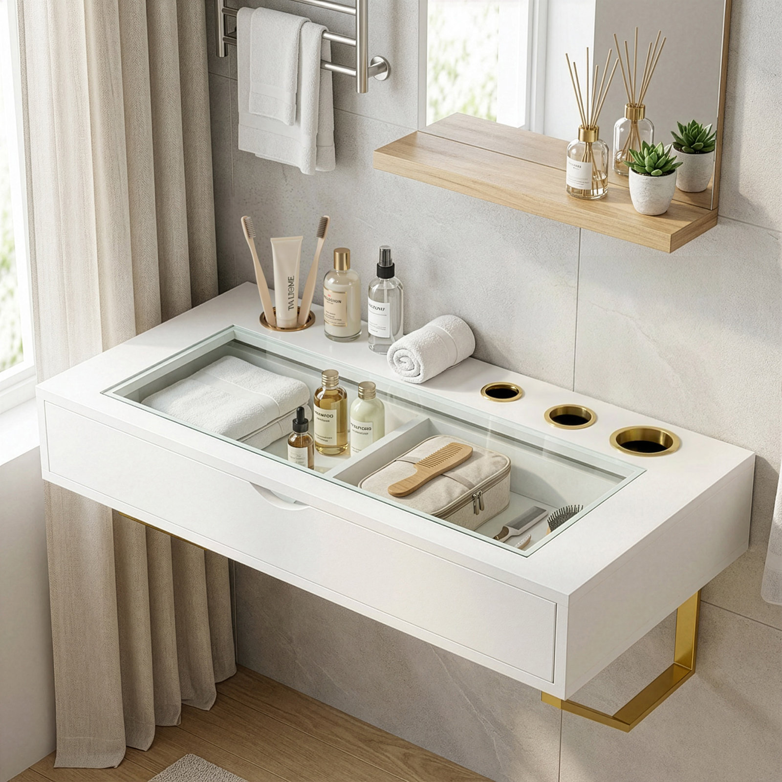 floating makeup vanity white