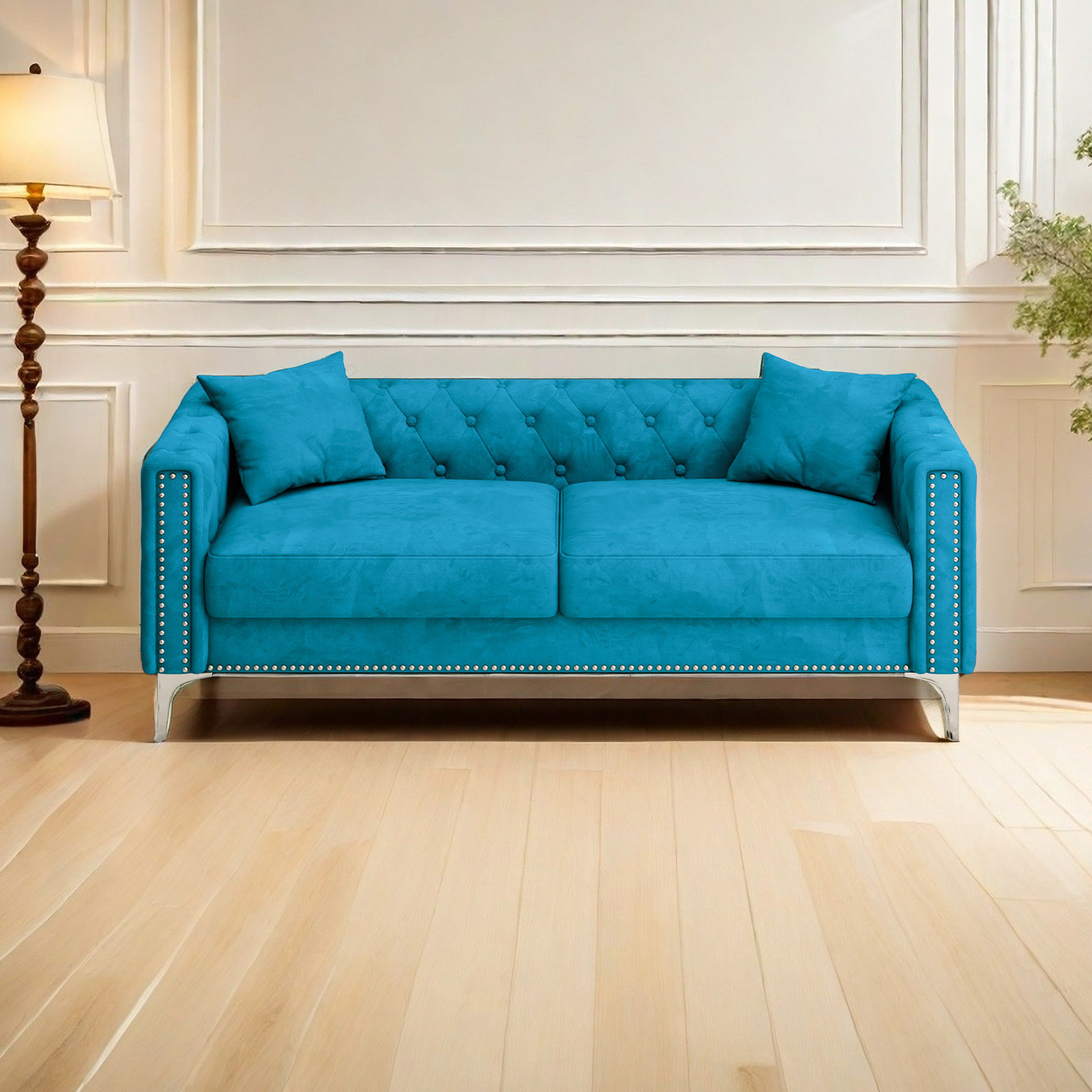 Mercer41 83" Velvet Loveseat, Includes 2 Pillows | Wayfair