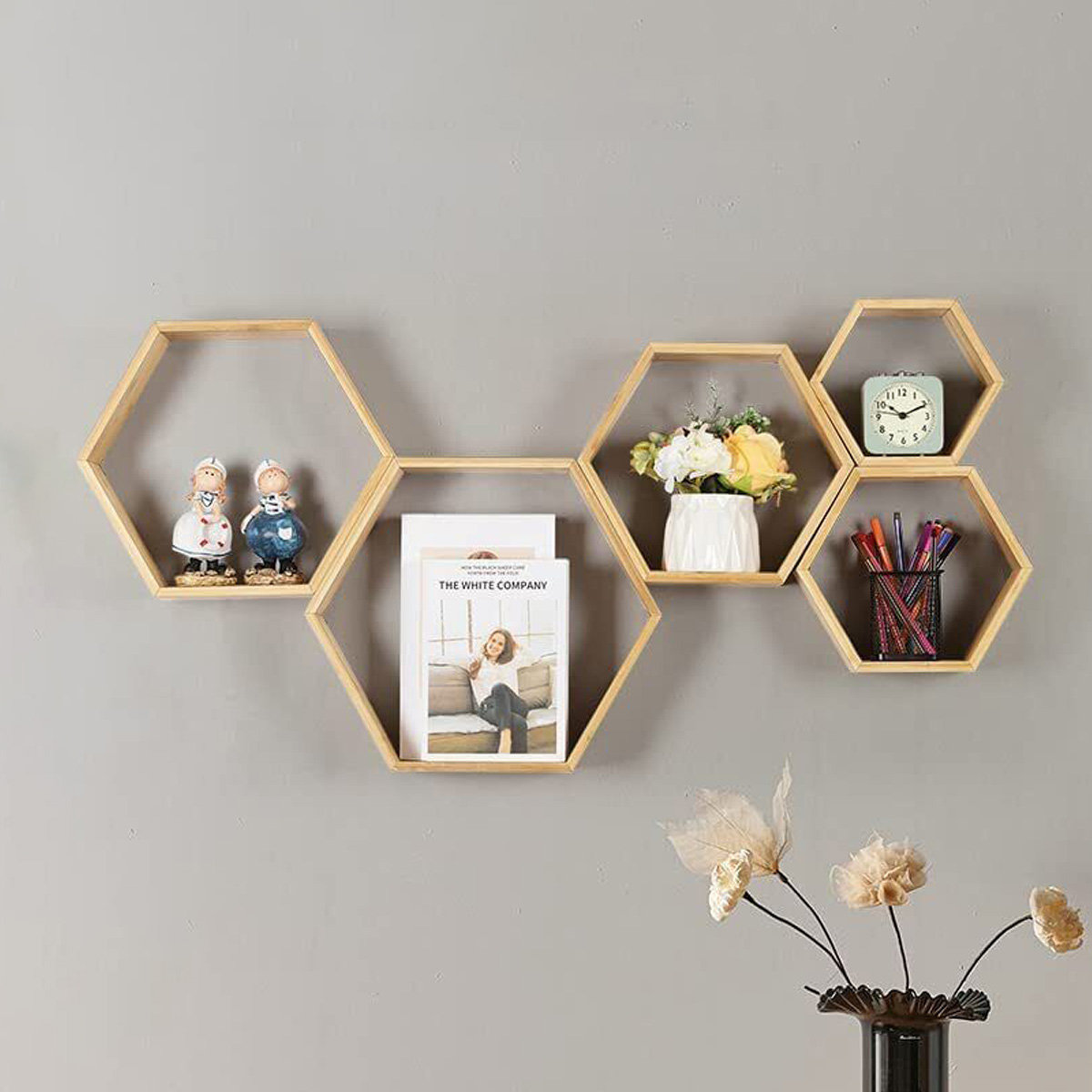 Ebern Designs Brizleth 5 Piece Hexagon Bamboo Solid Wood Floating Shelf ...