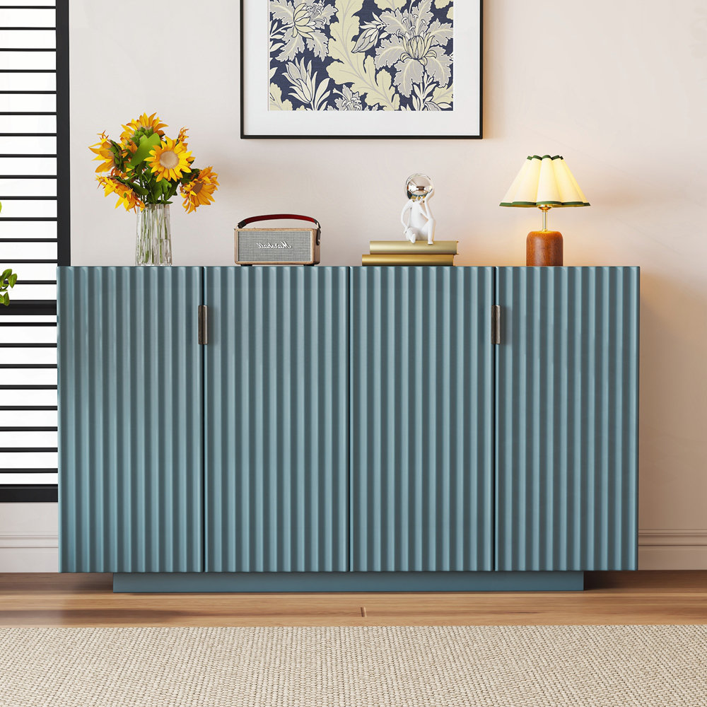 Ebern Designs Buffet Cabinet Sideboard Cabinet with 4 Fluted Doors and Adjustable Shelves | Wayfair