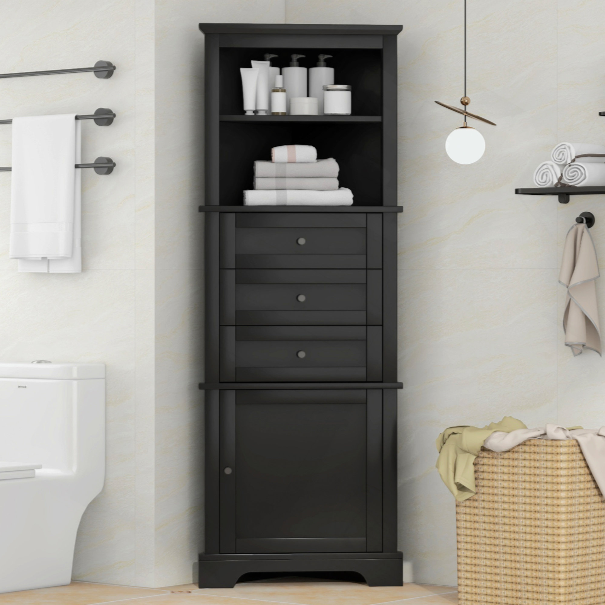 Lark Manor™ Triangle Tall Cabinet With 3 Drawers And Adjustable Shelves ...