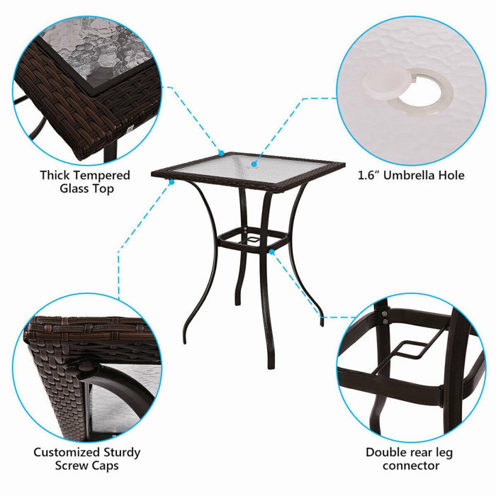 Winston Porter Carly Glass Outdoor Bar Table & Reviews | Wayfair