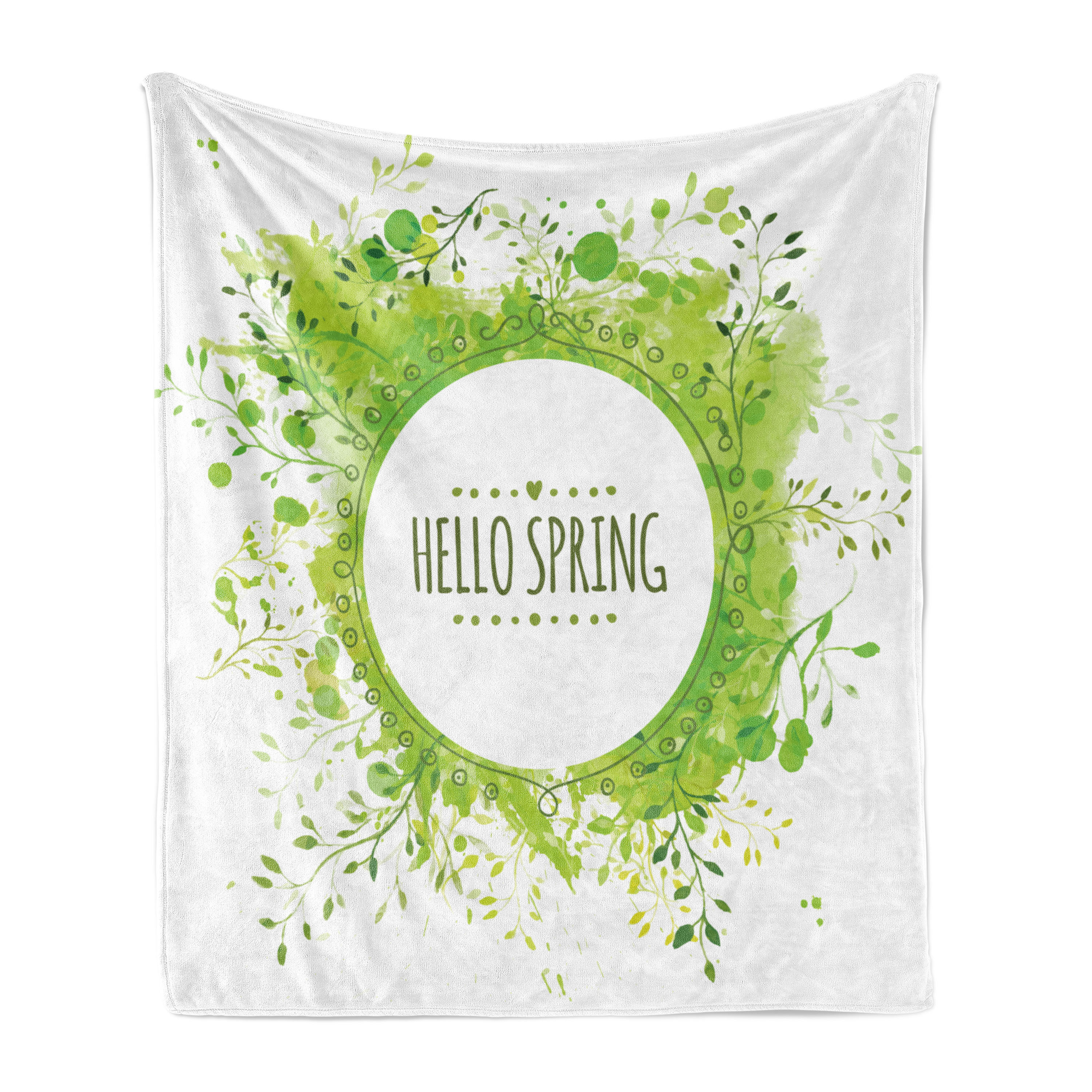 Ambesonne Spring Fleece Throw Blanket Green Leaves Corolla Circle White ...