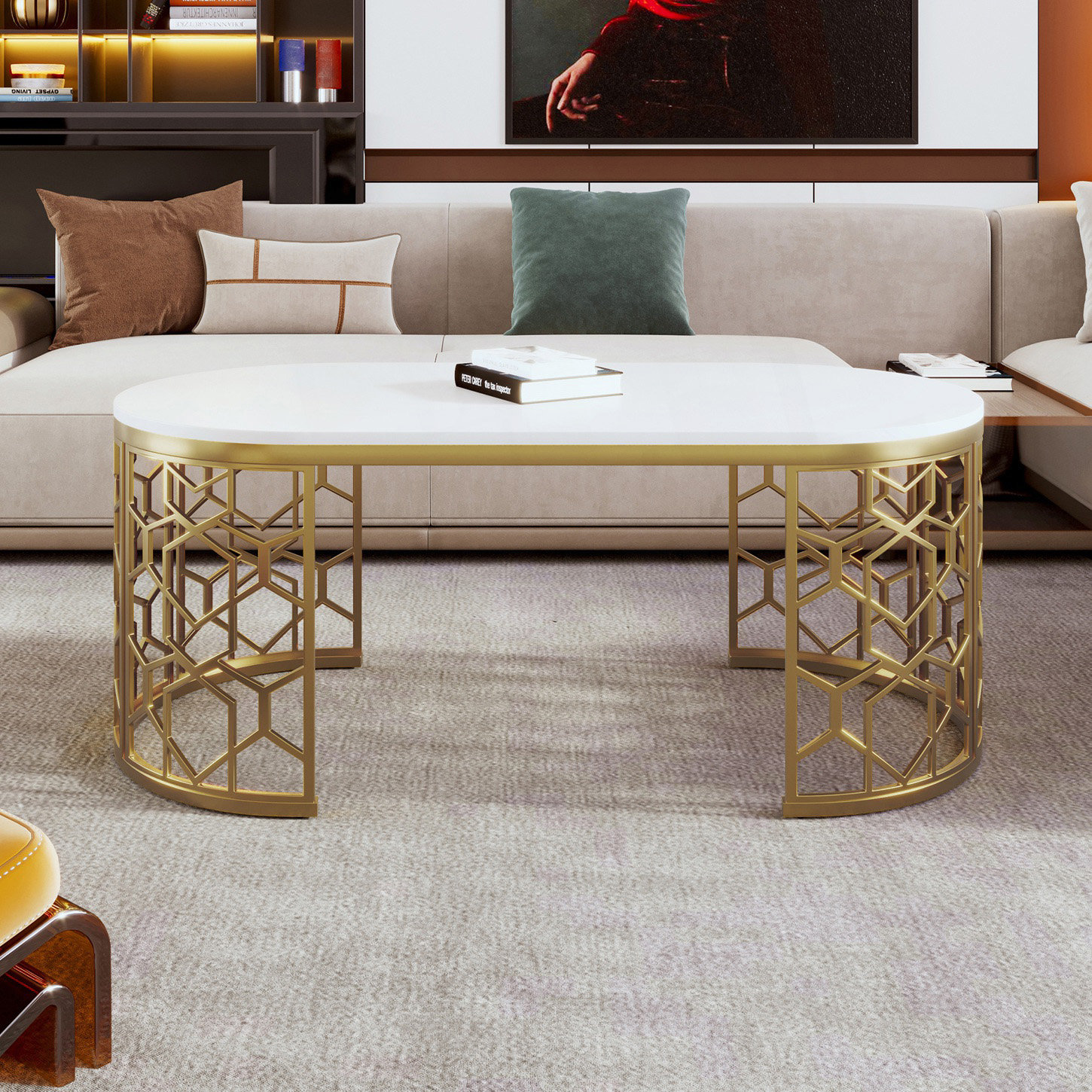 Mercer41 Modern Oval Coffee Table With Cut-Out Pattern | Wayfair