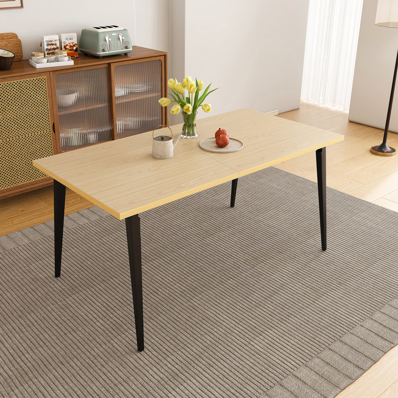 George Oliver 63-Inch Modern Dining Table, Wooden Tabletop & Rust ...