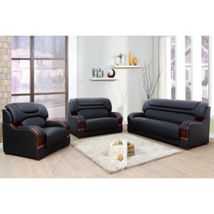 Wrought Studio™ Loene 3 Pieces Genuine Leather Configurable Living Room ...