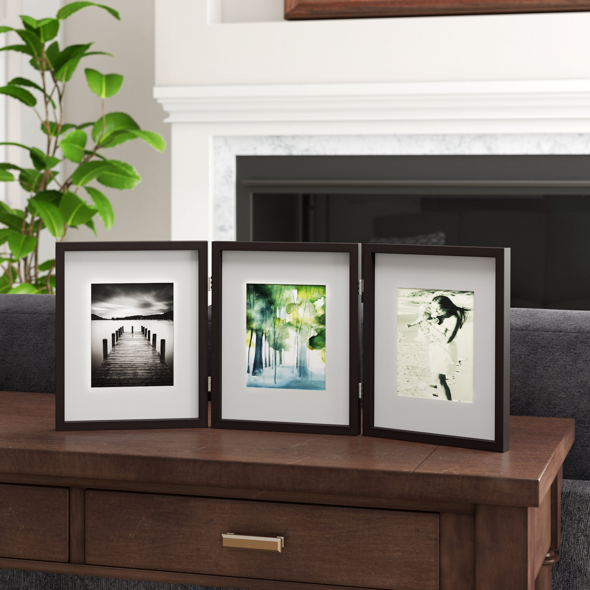 Red Barrel Studio® Hinged Triple Picture Frame with Bevel Cut Mats ...