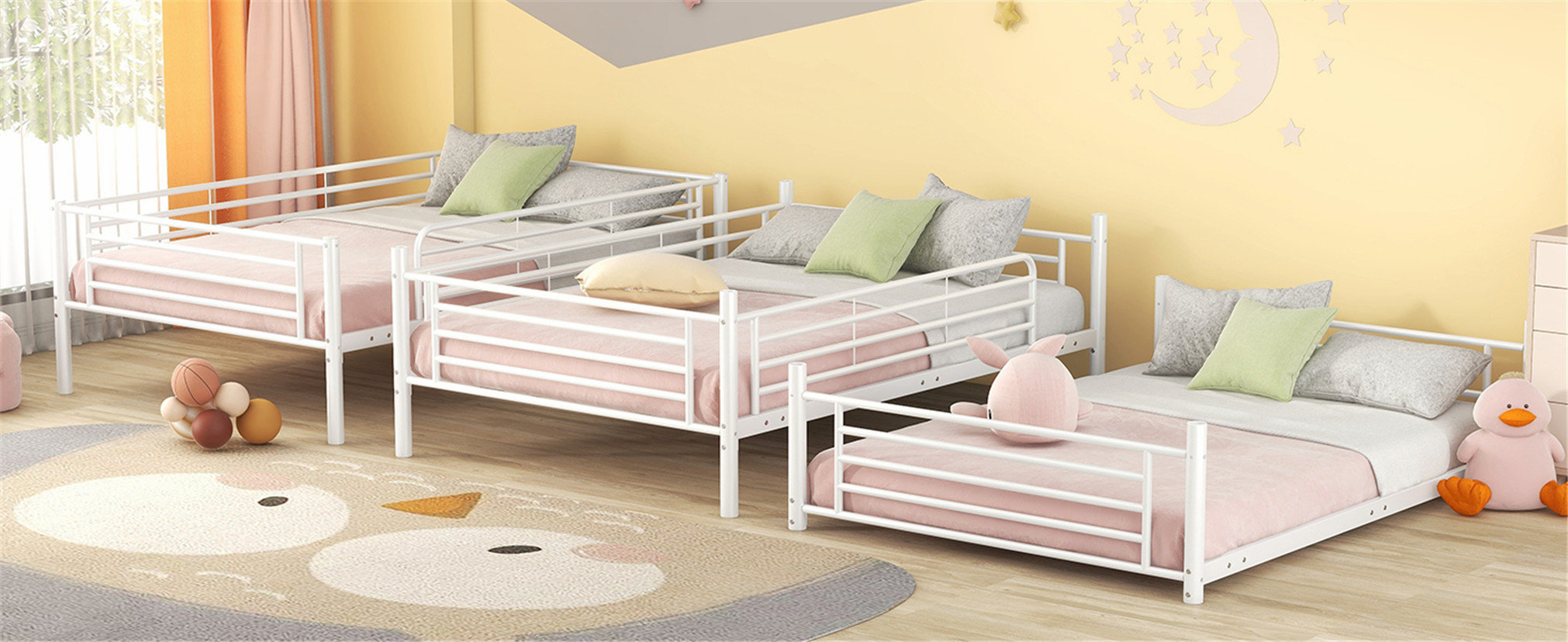 Isabelle & Max™ Full-Full-Full Metal Triple Bed with Built-in Ladder, Divided into Three ...