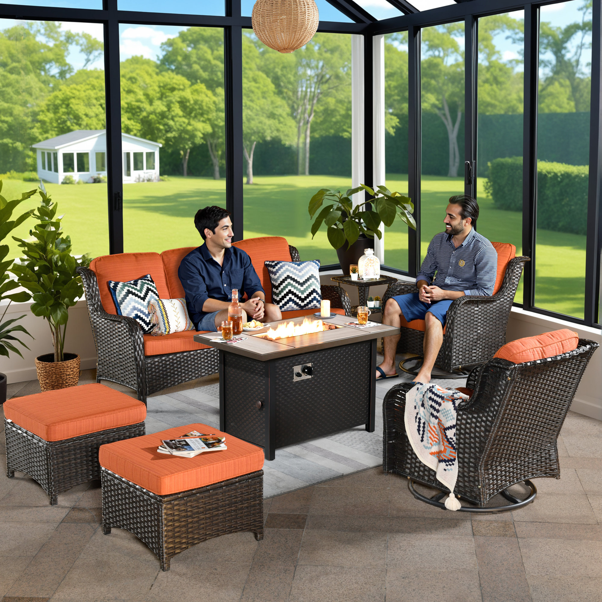 Lark Manor™ Outdoor 7 Piece Patio Furniture With Fire Pit Table,wicker ...