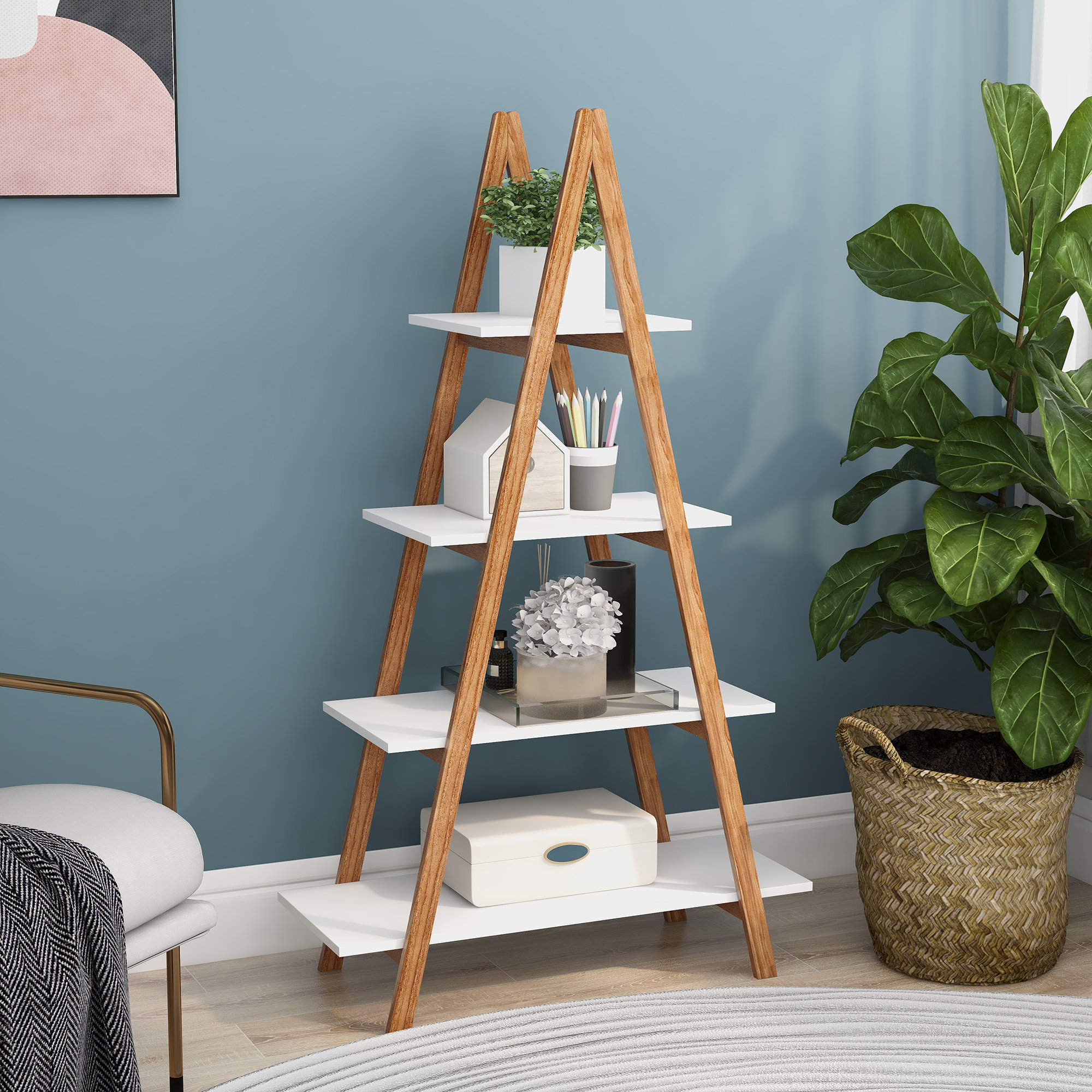 Latitude Run® Solid Bamboo Wood Oxford "A" Frame Ladder Display ...