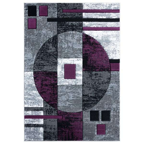 Wrought Studio Beckum Gray/Purple/Black Rug | Wayfair