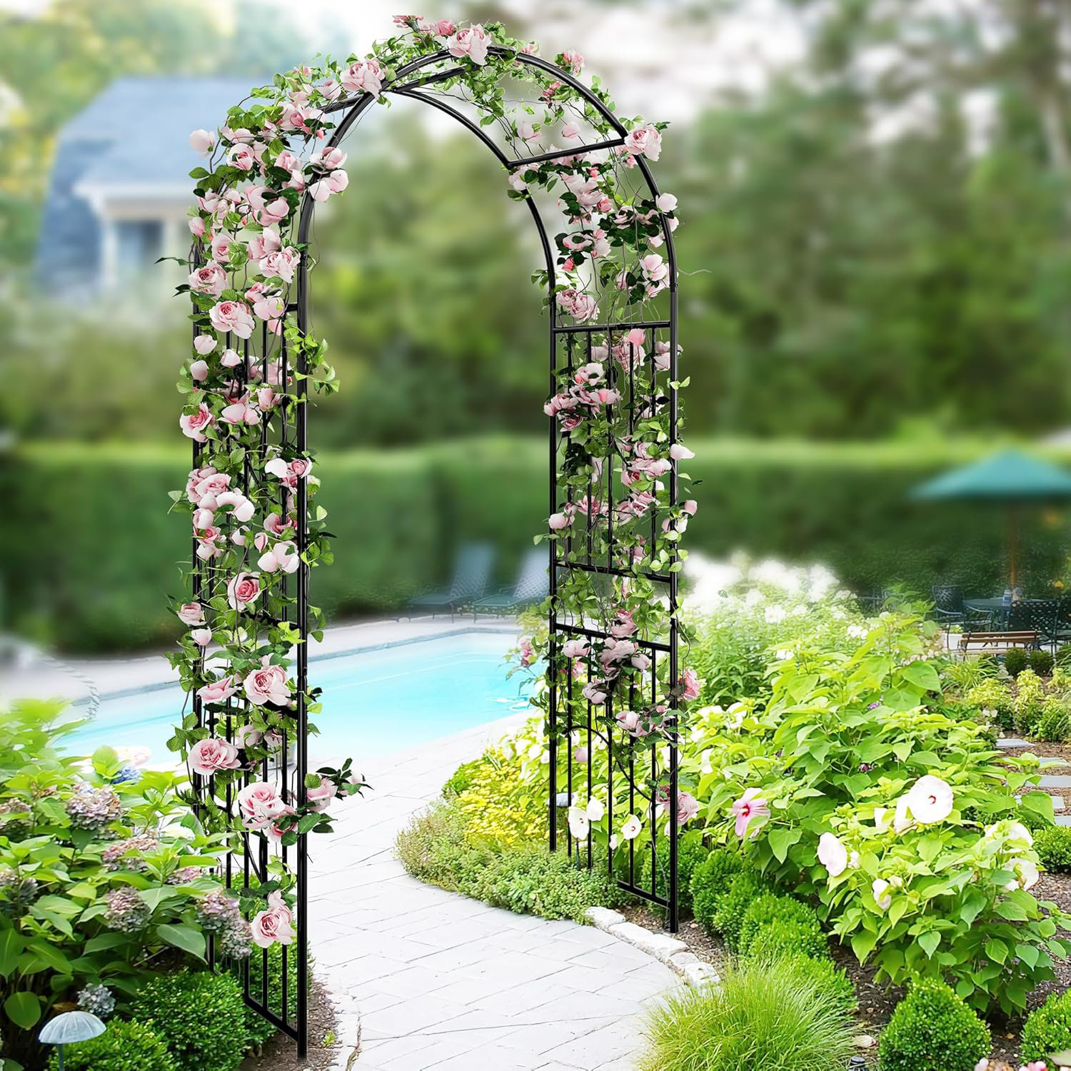 SIPIROT Garden Arch Trellis, Metal Garden Arbor for Climbing Plants ...