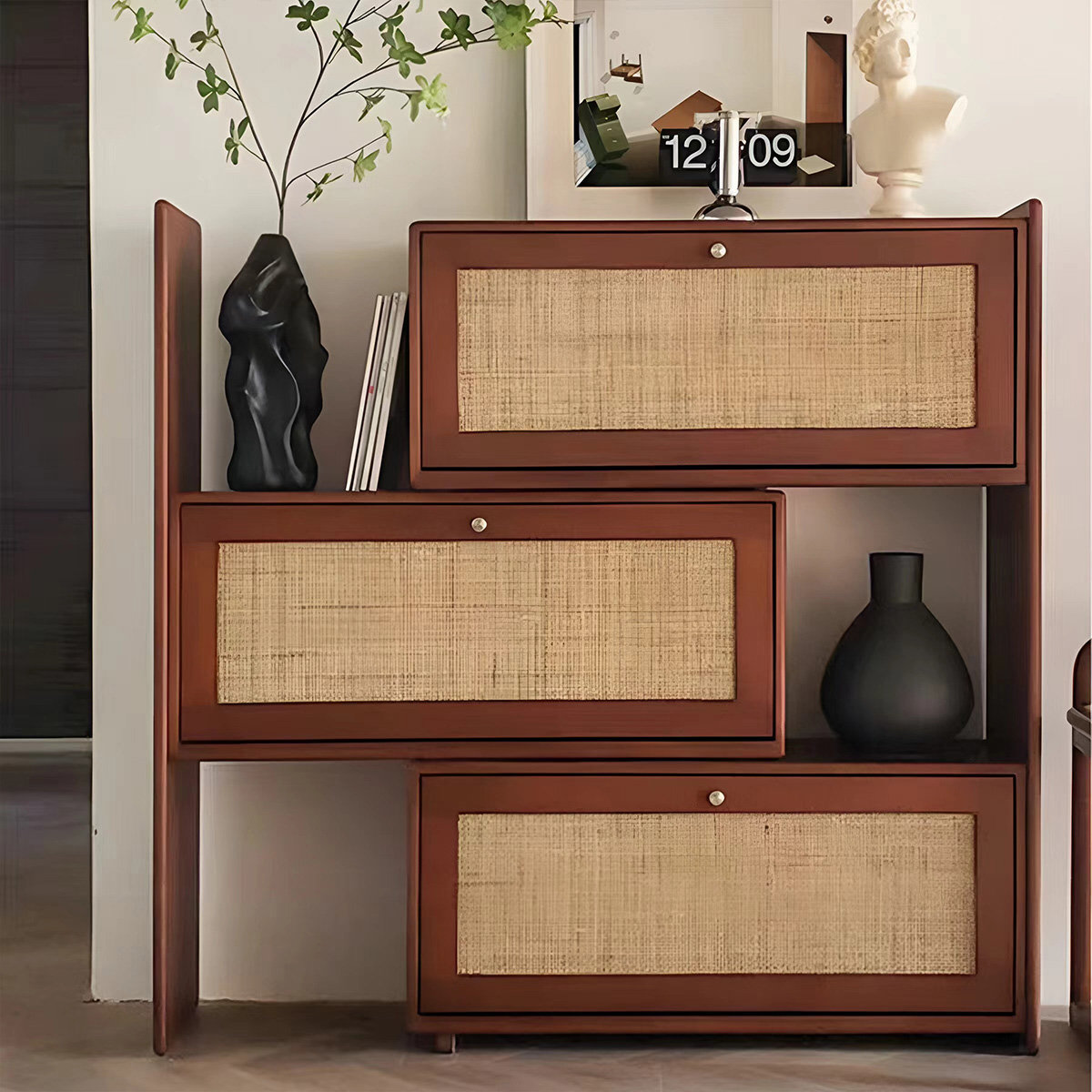 GLIDAS H 45,67 po; bois; pin naturel; bois de paulownia; armoire de ...