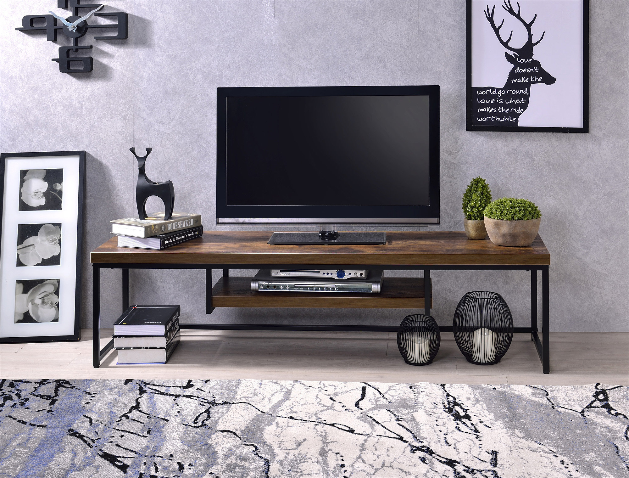 Trent Austin Design® Bob Weathered Oak & Black Metal Finish TV Stand ...