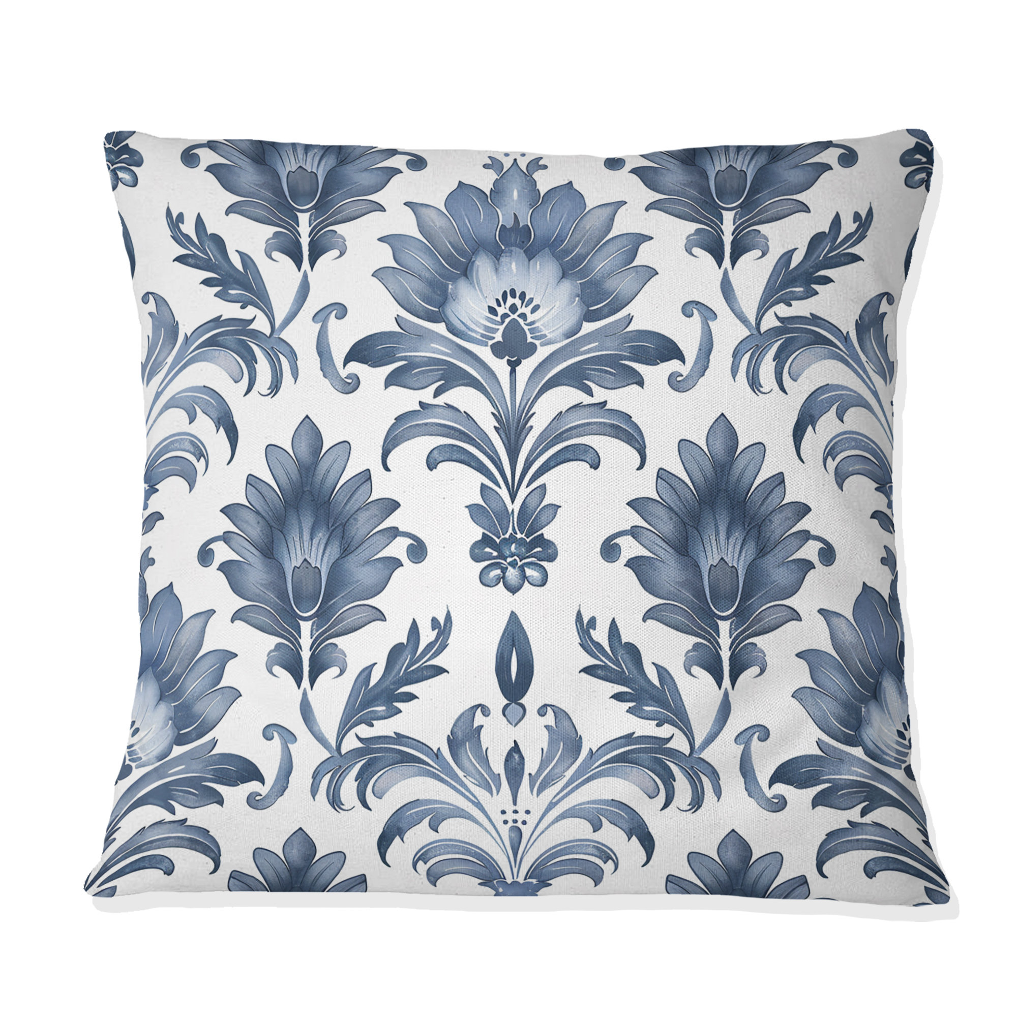 Design Art Blue Damask Delight - Transitional Throw Pillow | Wayfair