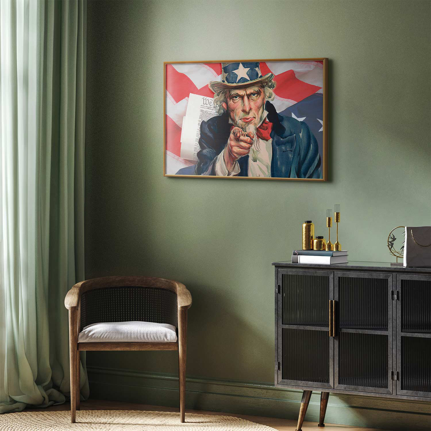 Charlton Home® Framed Poster - Uncle Sam and flag | Wayfair