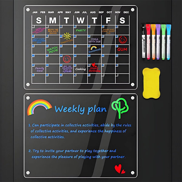 Inbox Zero Acrylic Weekly Calendar for Refrigerator Reusable Planner ...