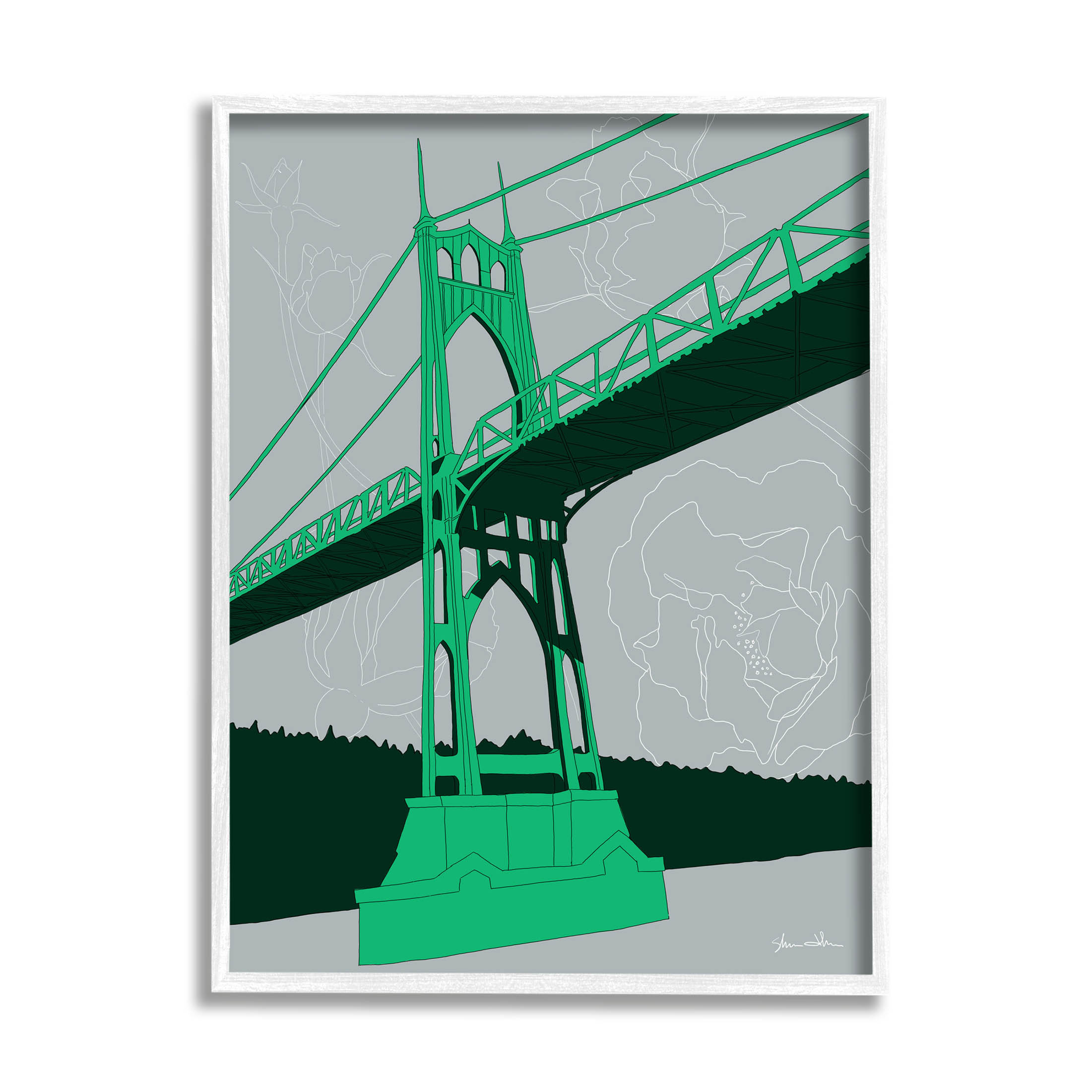 Stupell Industries Modern Floral Bridge Architecture Giclee Art By ...