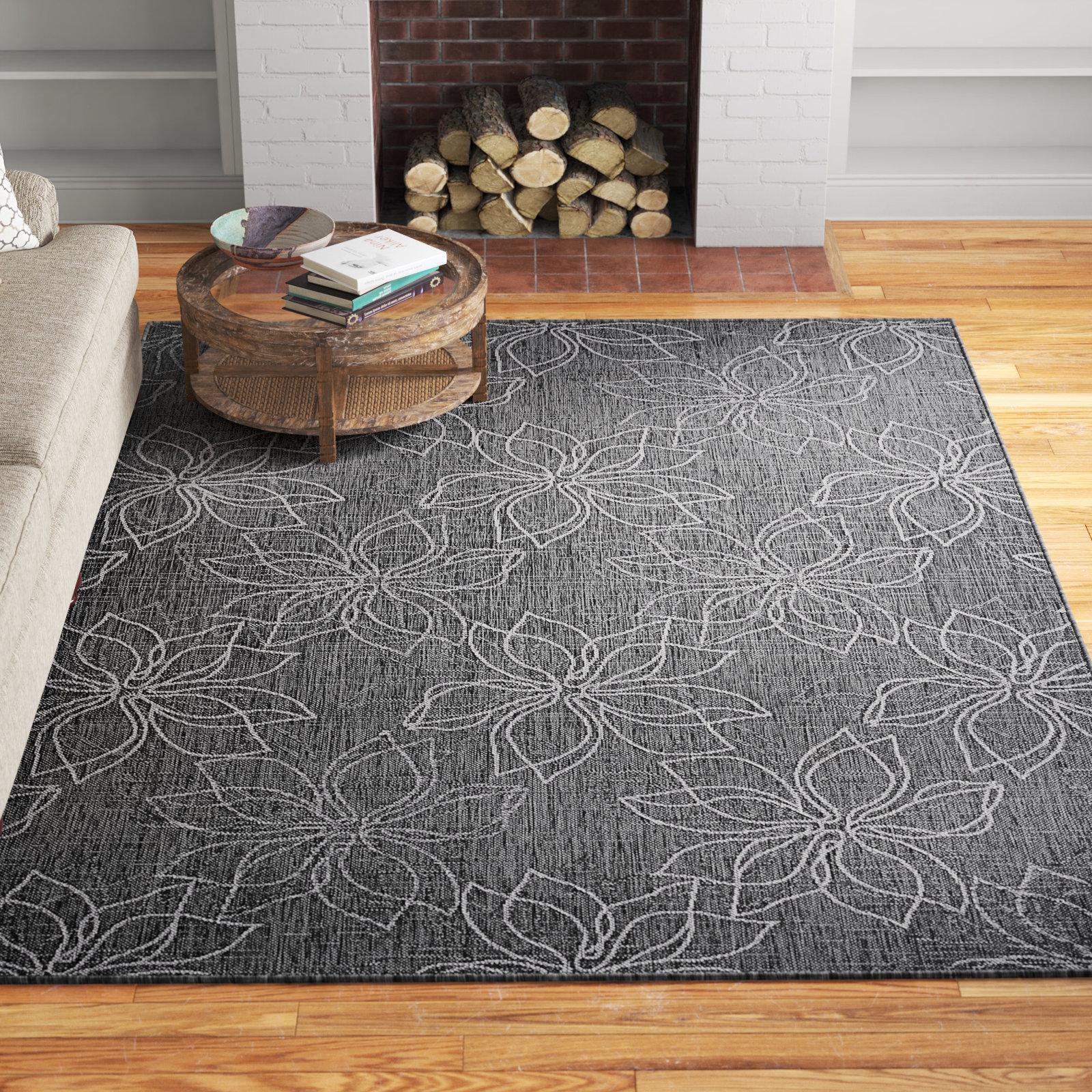 Lark Manor™ Arjen Floral Flatweave Ash Gray Indoor Outdoor Area Rug ...